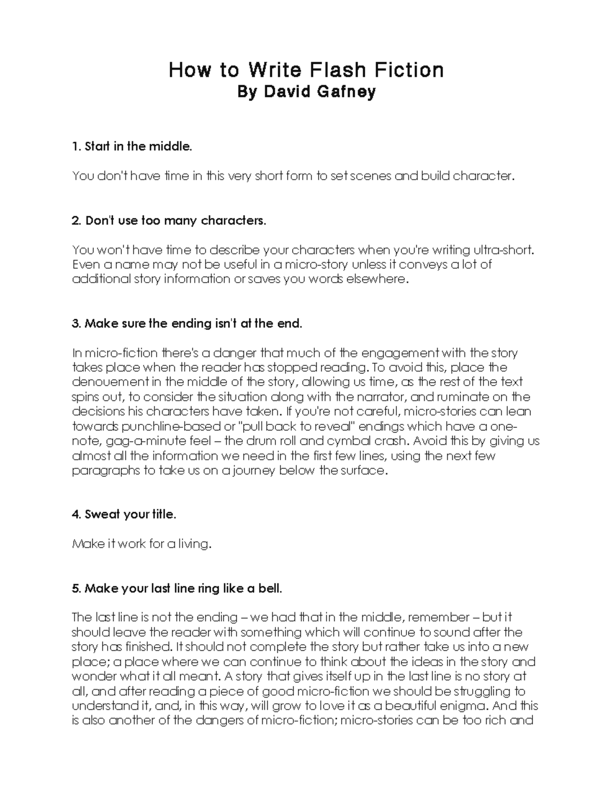 How to write flash fiction- david gafney - How to Write Flash Fiction By David Gafney Start in ...