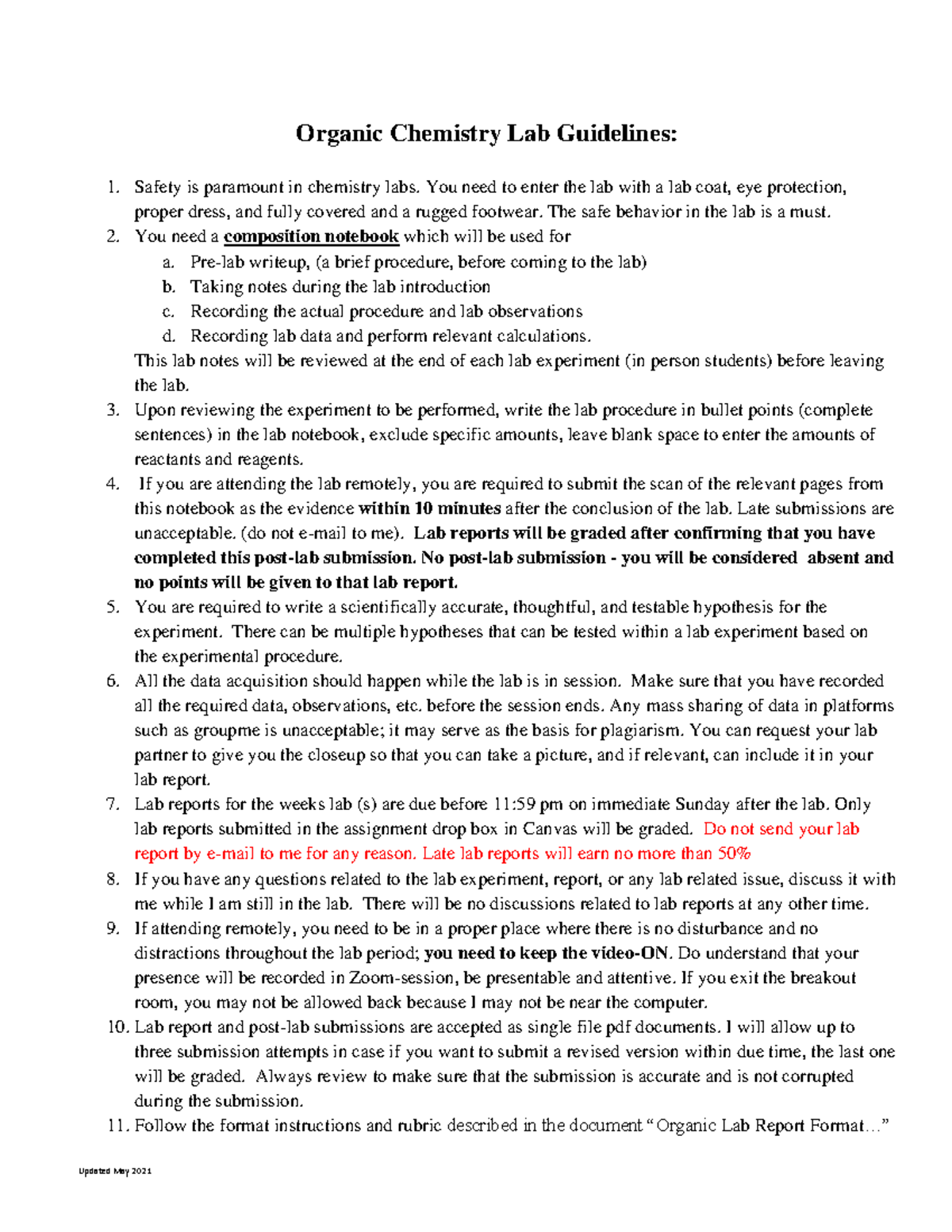 Lab guidlines and lab report format - Organic Chemistry Lab Guidelines ...