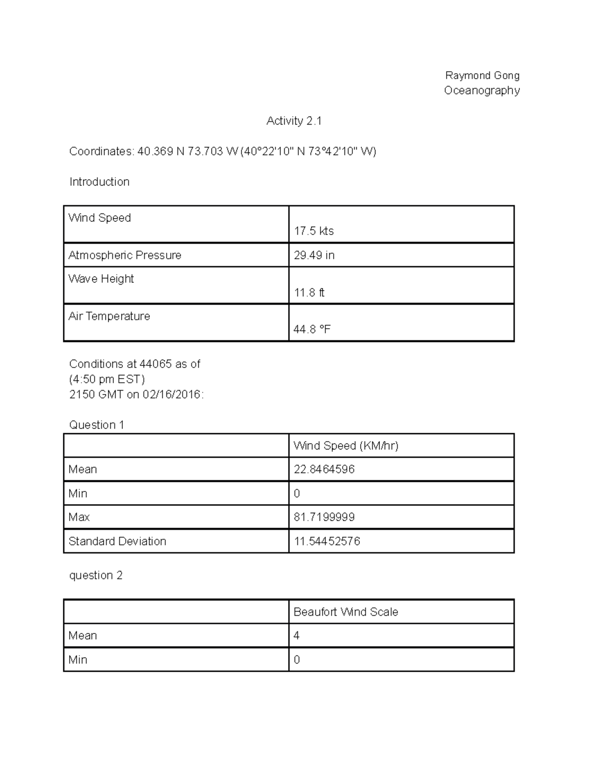 Gong R 2-1 - Assignment for lab - Raymond Gong Oceanography Activity 2 ...