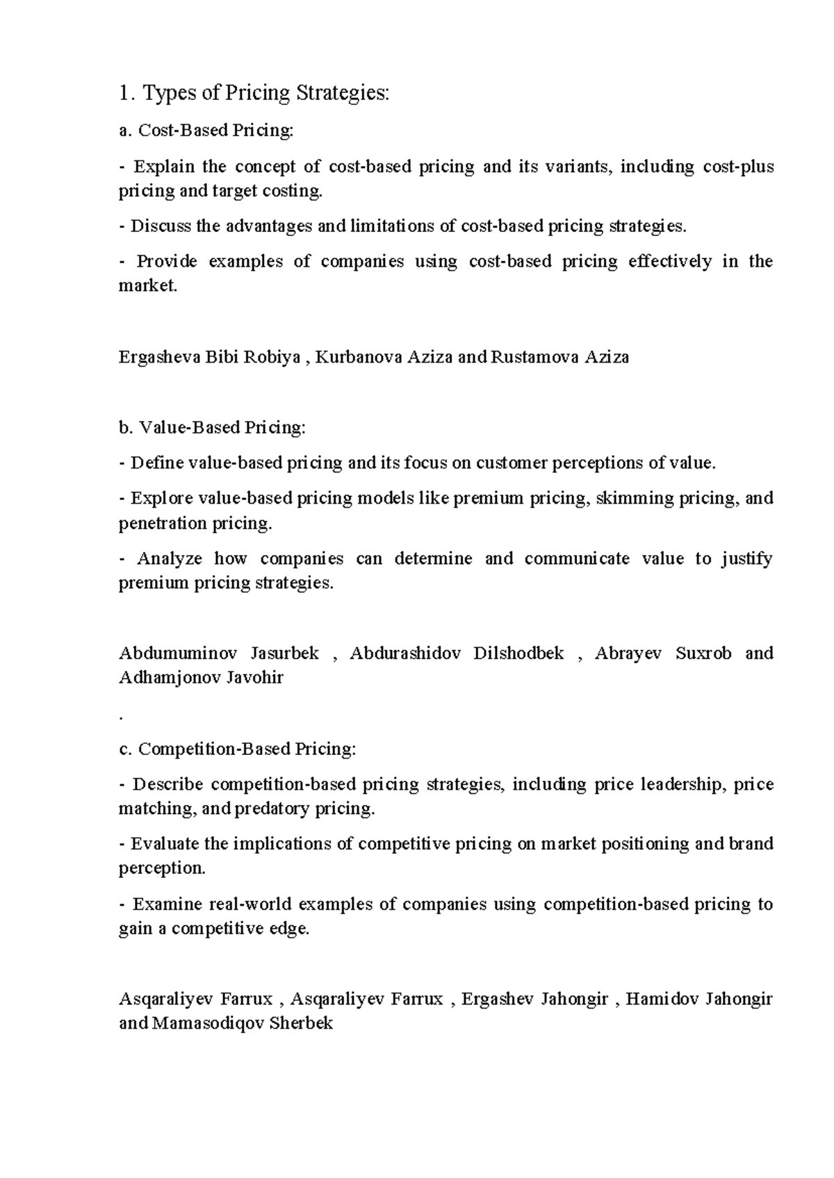 Types of Pricing Strategies - 1. Types of Pricing Strategies: a. Cost ...