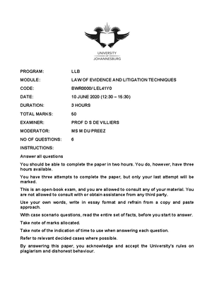 Semester TEST 1 October 2021 Final - 1 PROGRAM: LLB MODULE: LAW OF ...