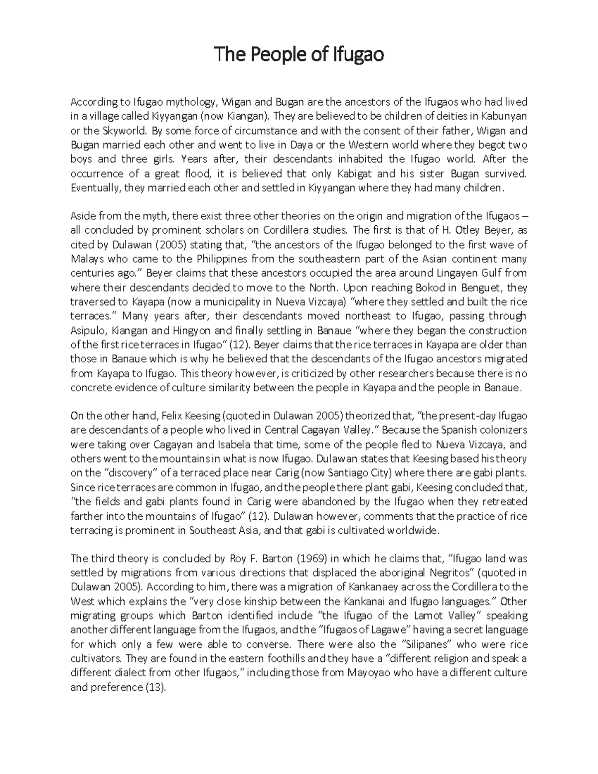 Journal 7 The People of Ifugao - The People of Ifugao According to ...