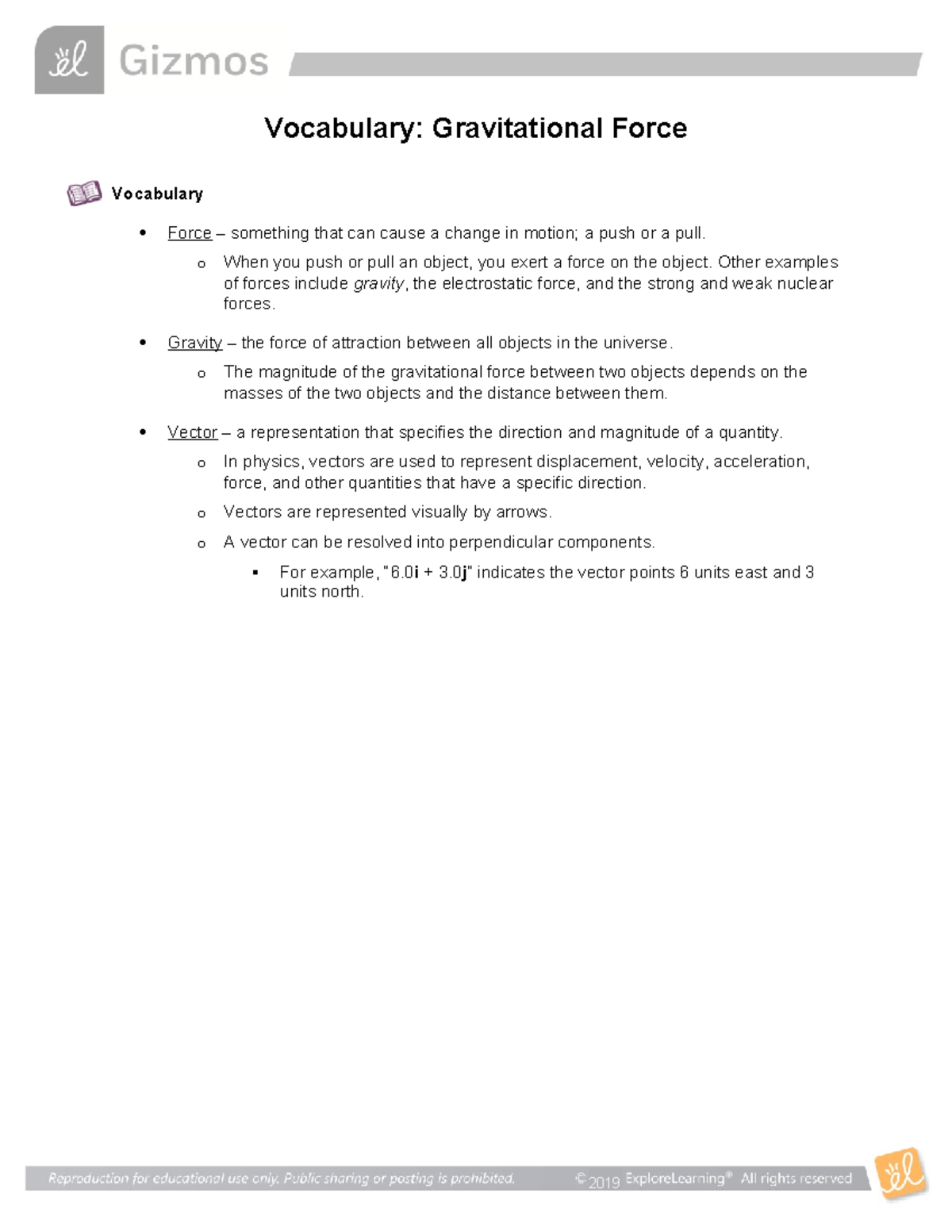 Gravitational Force Vocab - 2019 Vocabulary: Gravitational Force ...