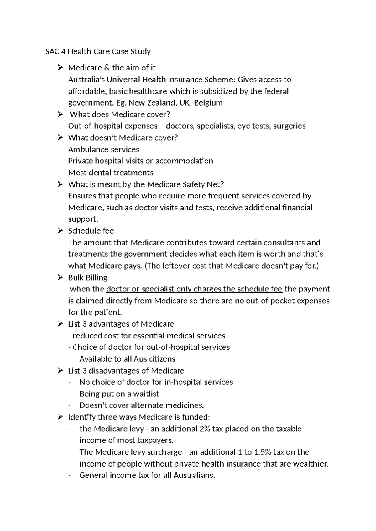 Unit 2 AOS 4 notes (medicare) - SAC 4 Health Care Case Study Medicare ...