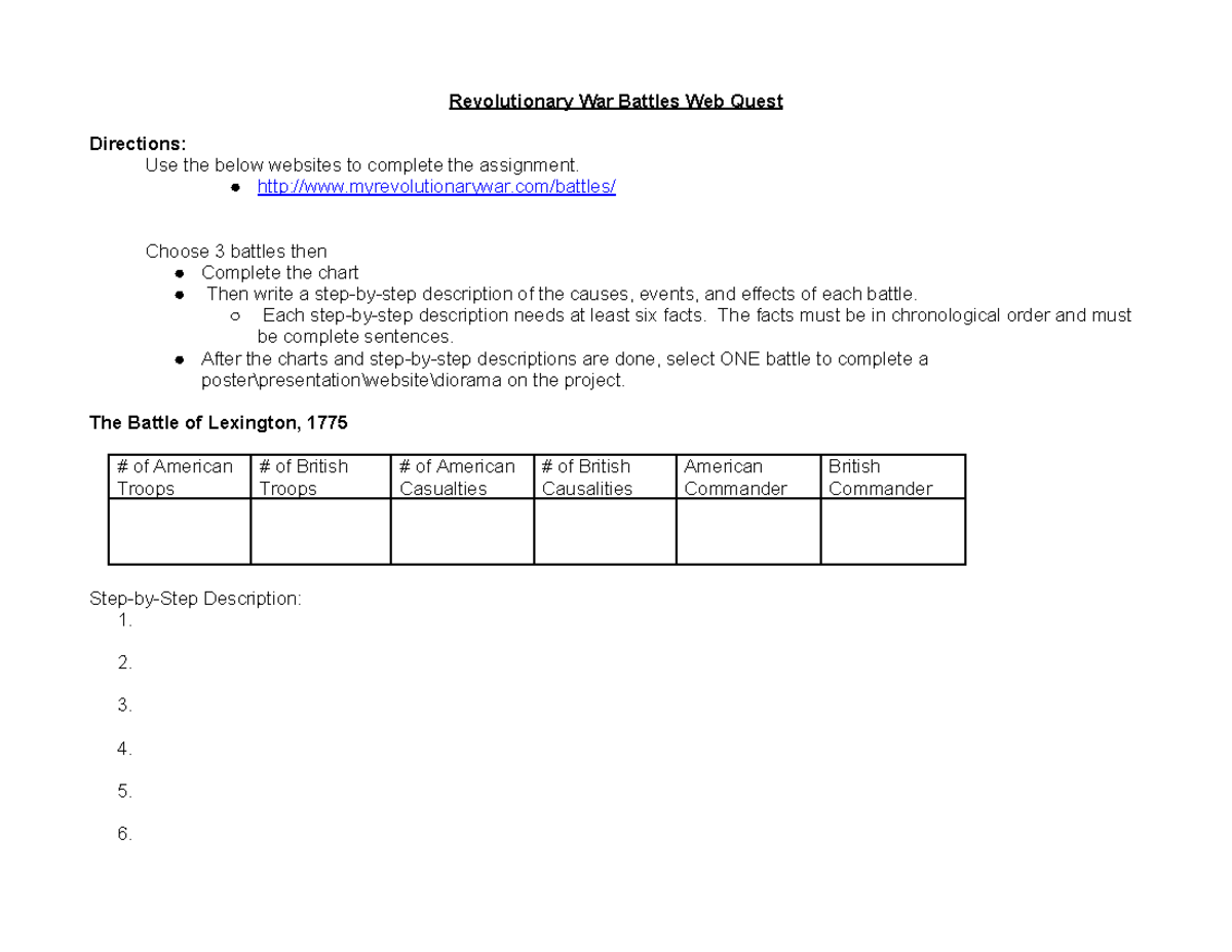 Copy of Revolutionary Battles Webquest (1) - Google Docs ...