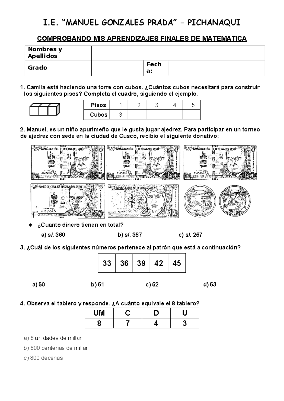 Examen IV BIM DE Matematica 3° Grado MGP - COMPROBANDO MIS APRENDIZAJES FINALES DE MATEMATICA ...