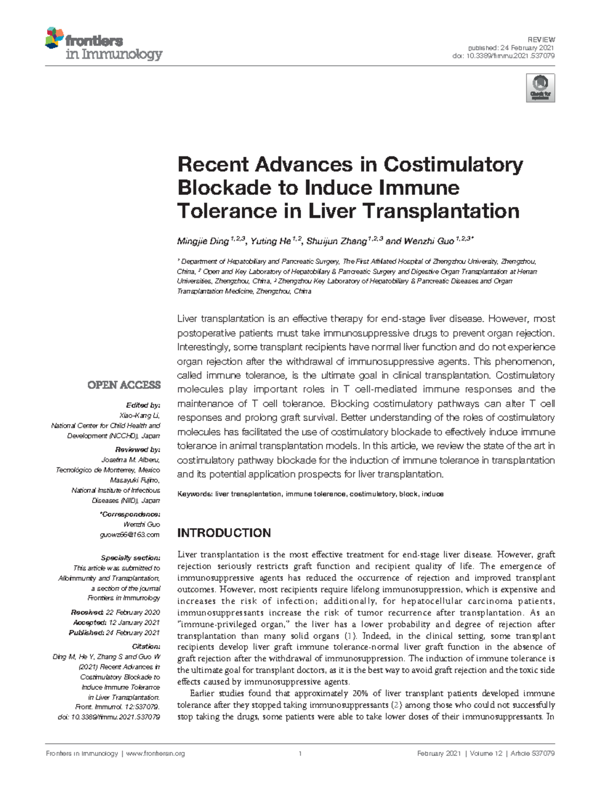 Recent Advances in Costimulatory Blockade to Induce Immune Tolerance in ...