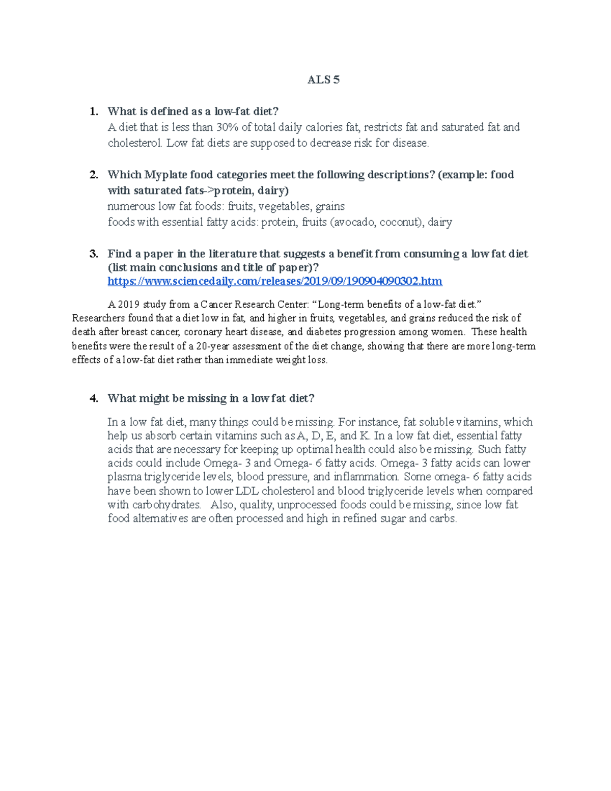 Copy of ALS 5 - Human Nutrition Lab Activity - ALS 5 1. What is defined ...