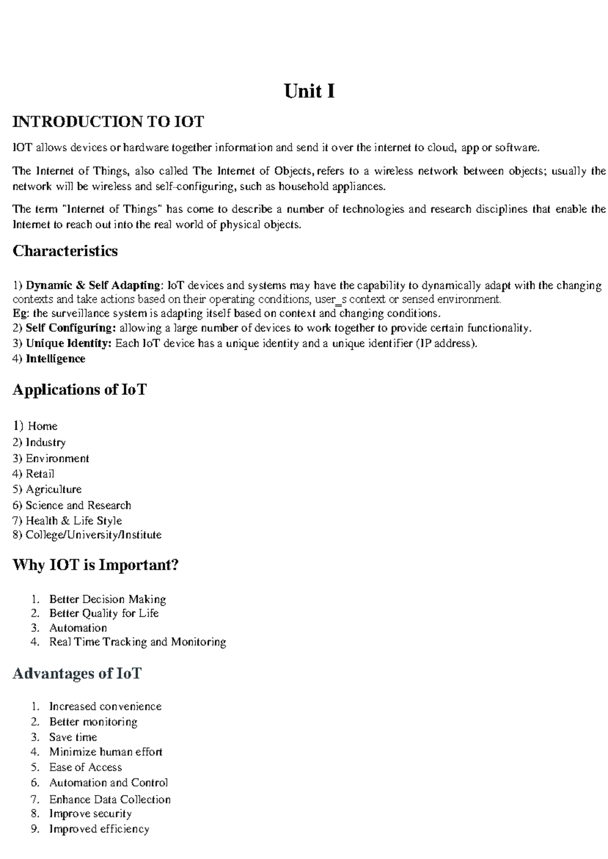 Iot Notes Unit 1 2 3 4 And 5 Unit I Introduction To Iot Iot Allows Devices Or Hardware