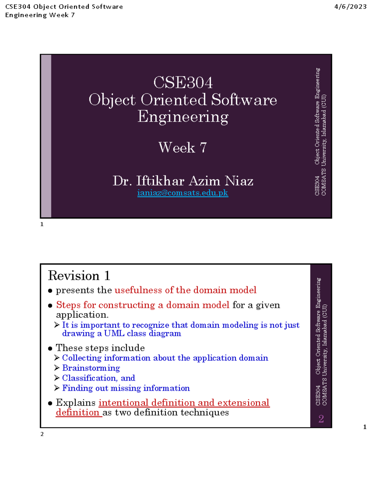 Cse304 Oose Week 7 Lecture Slide Engineering Week 7 1 Cse Object Oriented Software