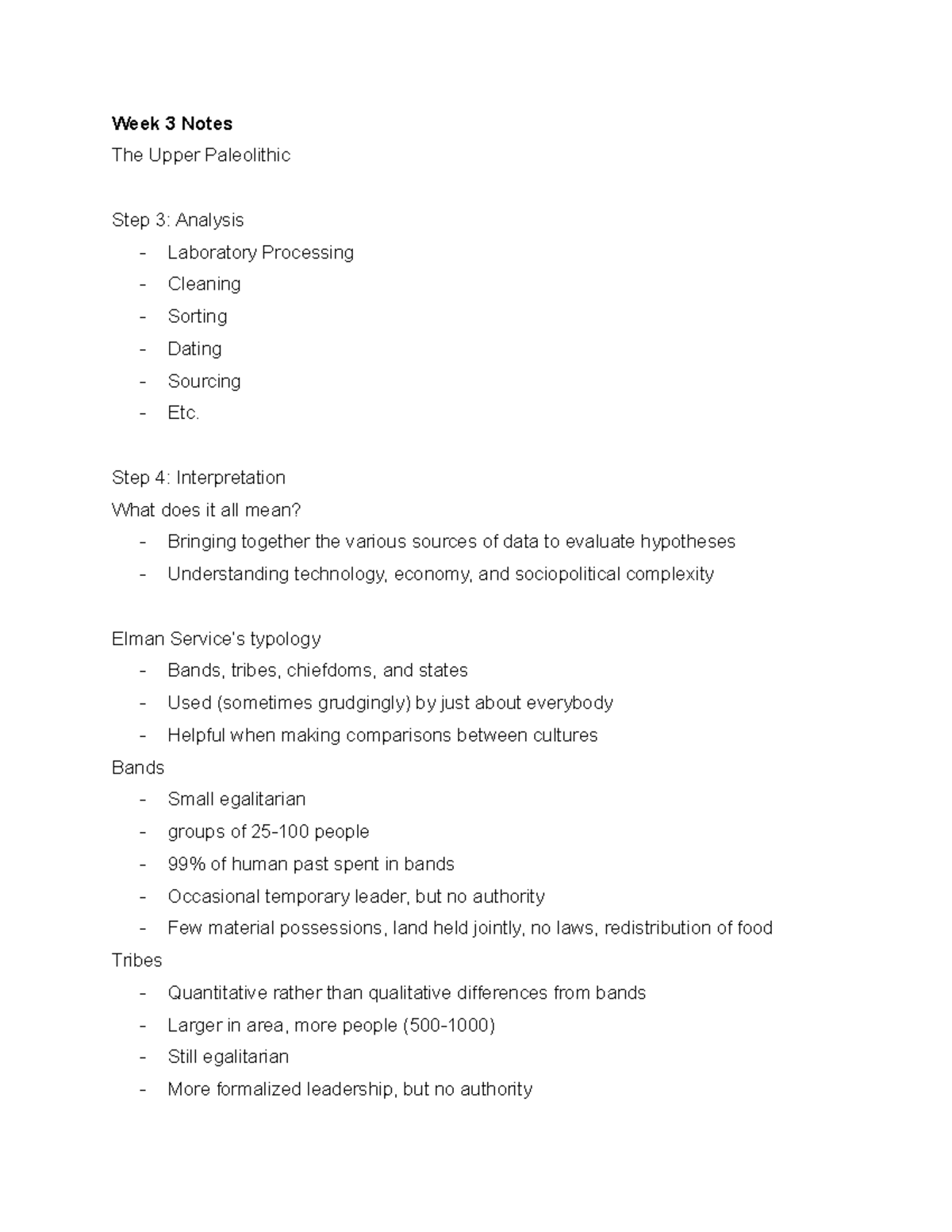 Archaeology Notes - Week 3 Notes The Upper Paleolithic Step 3: Analysis ...