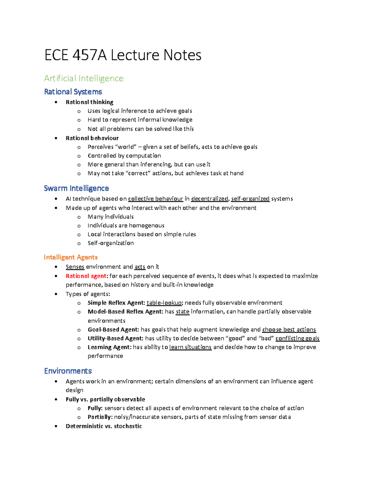 ECE457A Textbook Notes - ECE 457A Lecture Notes Artificial Intelligence ...