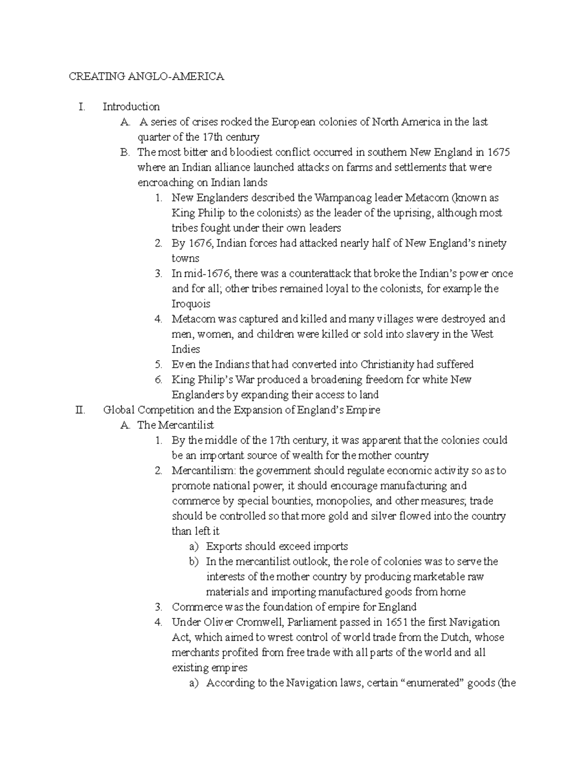 American History I Chapter 3 Notes: Seton Hall - CREATING ANGLO-AMERICA ...