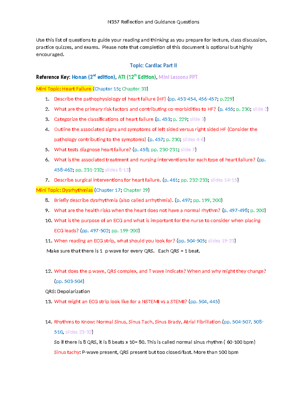 RAG Cardiac Part II - N357 Reflection and Guidance Questions Use this ...