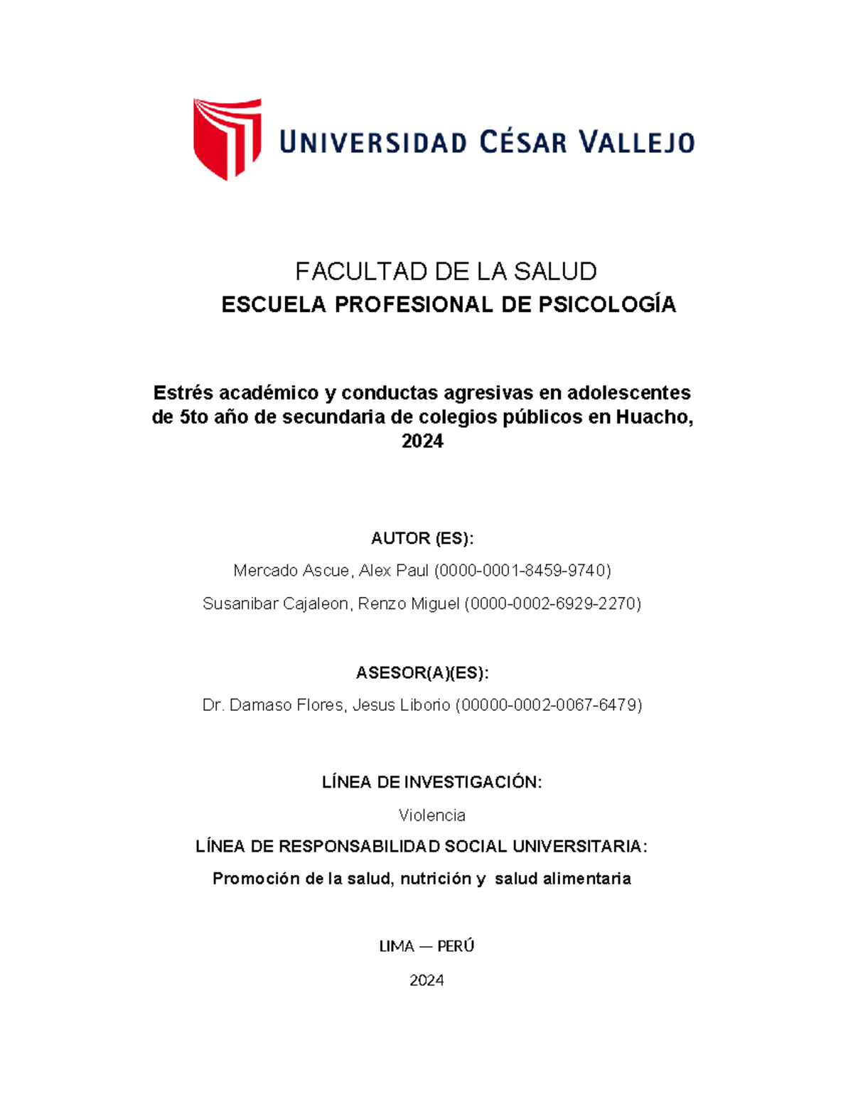 Tesis Anexada - FACULTAD DE LA SALUD ESCUELA PROFESIONAL DE PSICOLOGÍA ...