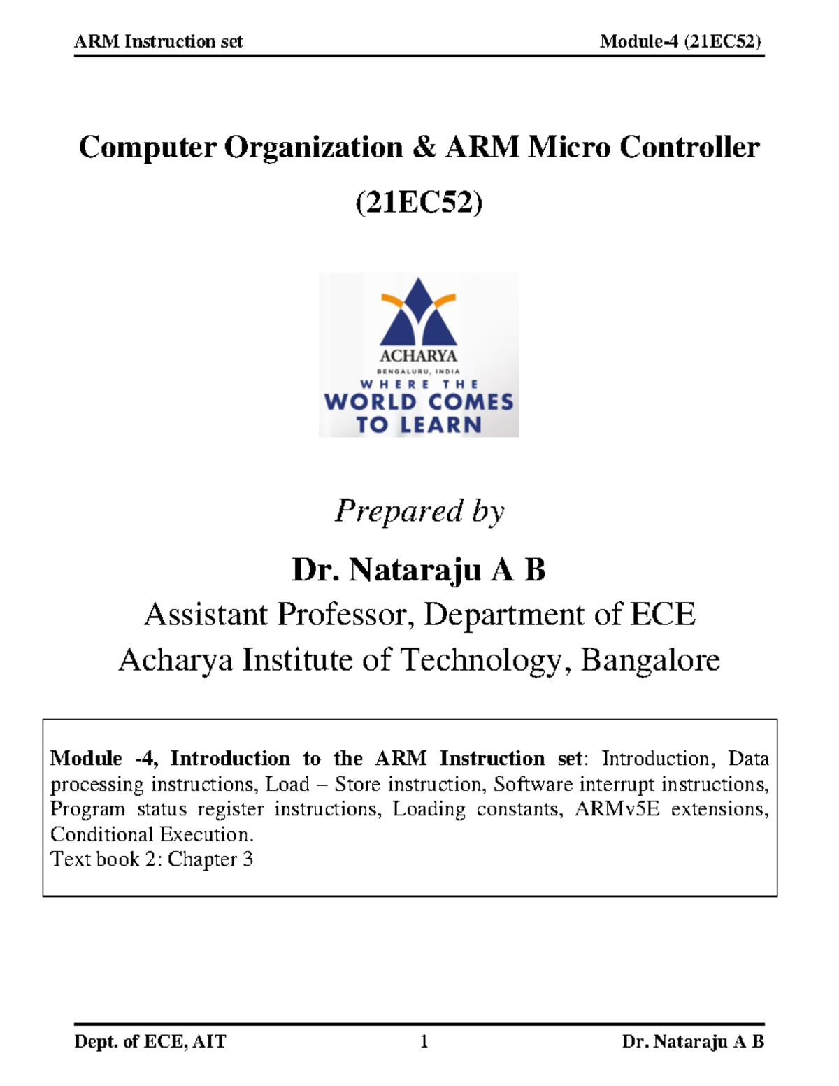 21EC52 - CO-ARM-M4-Notes - Computer Organization & ARM Micro Controller ...