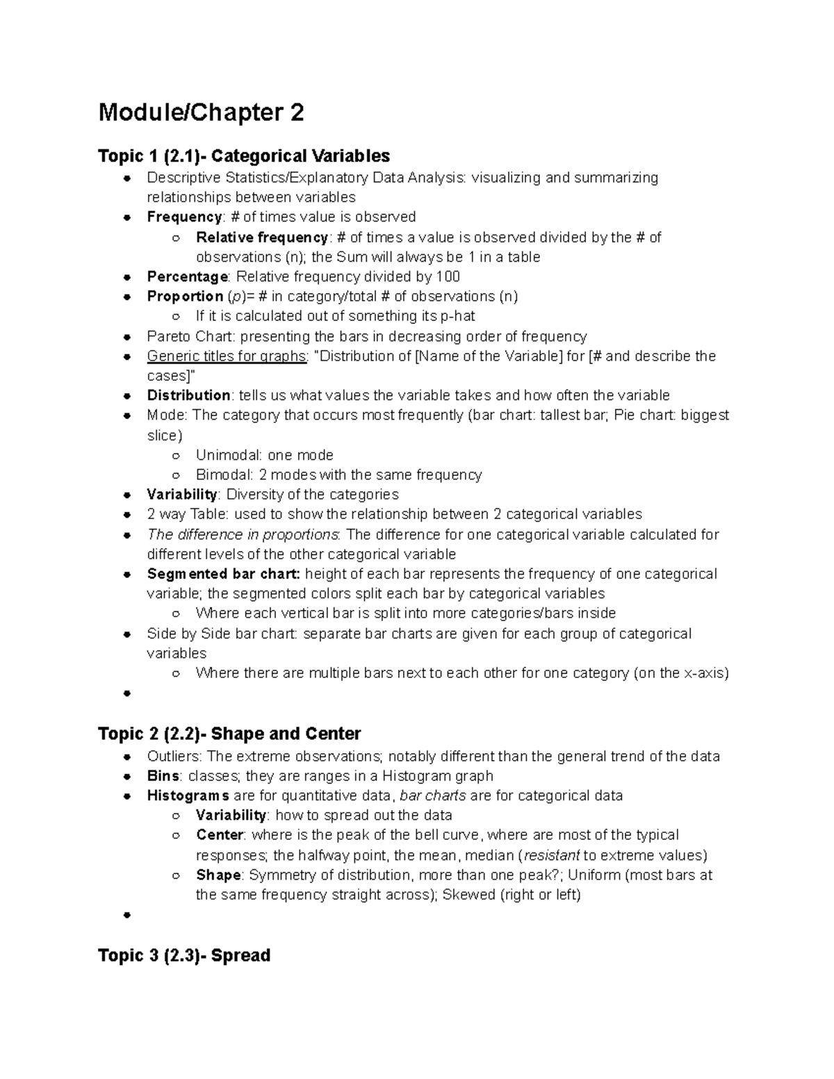 STAT250- Ch2 Notes - Module/Chapter 2 Topic 1 (2)- Categorical ...