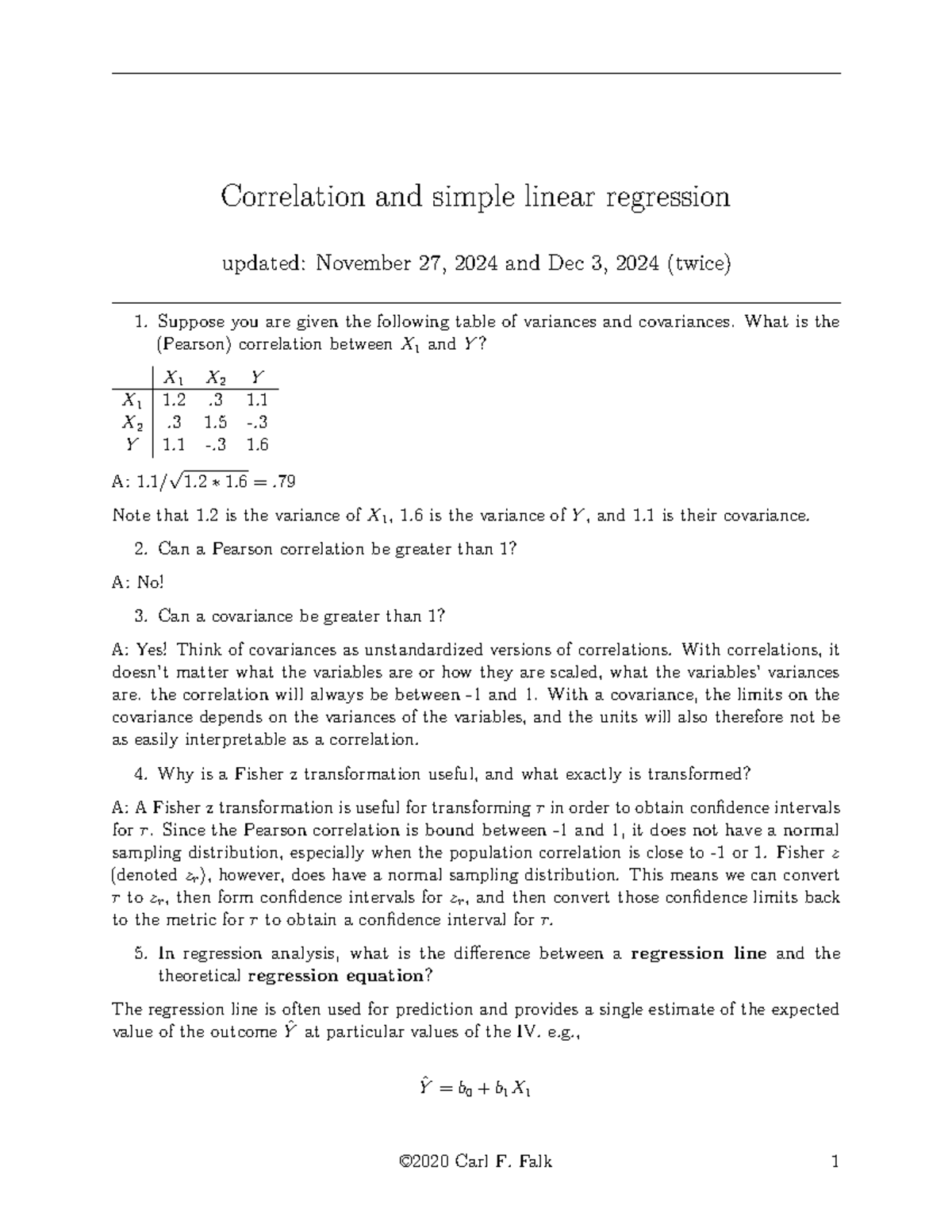 Self Check Answers for Correlation and Simple Linear Regression - Correlation and simple linear ...