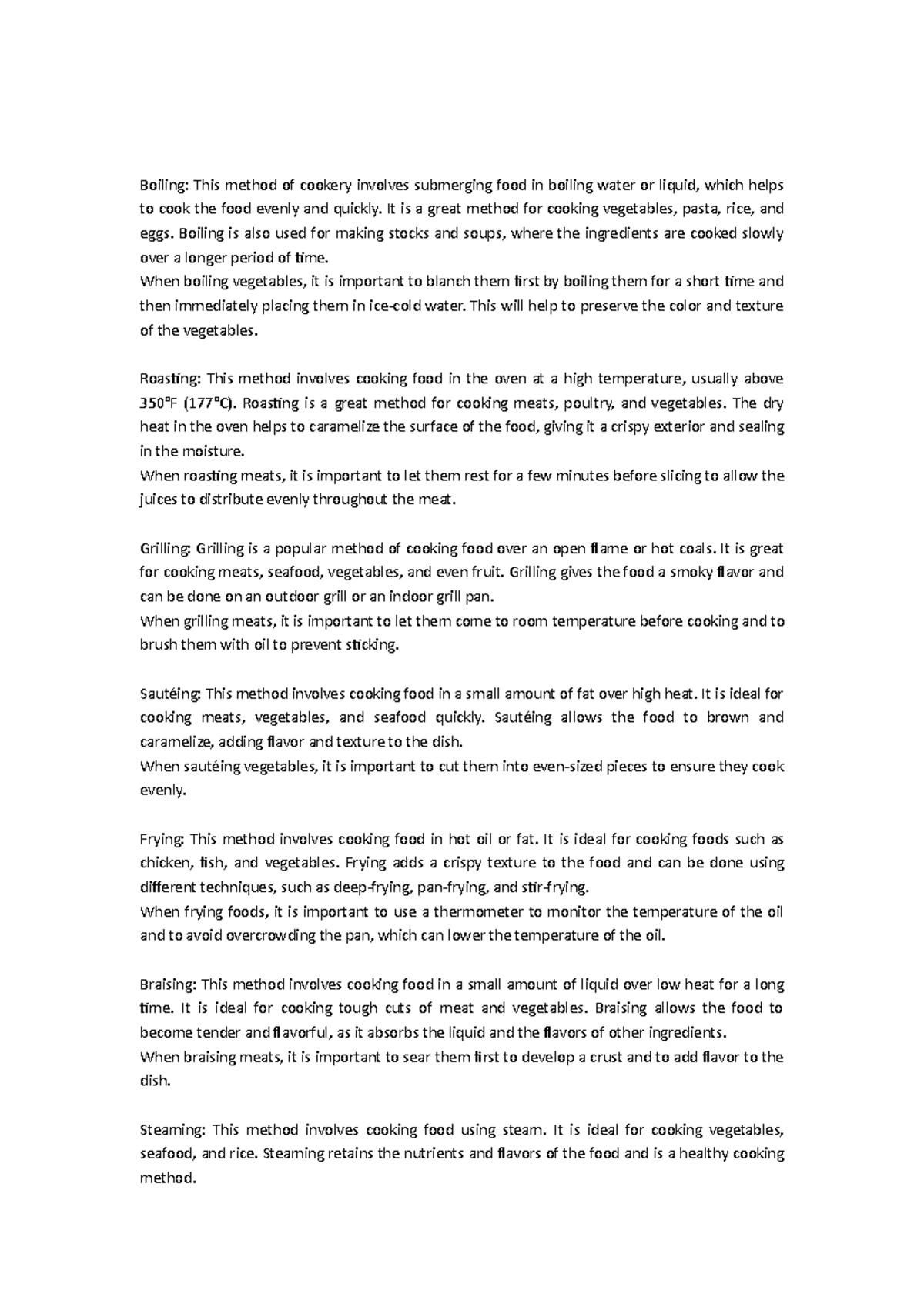 Basic cookery method Notes - Boiling: This method of cookery involves ...