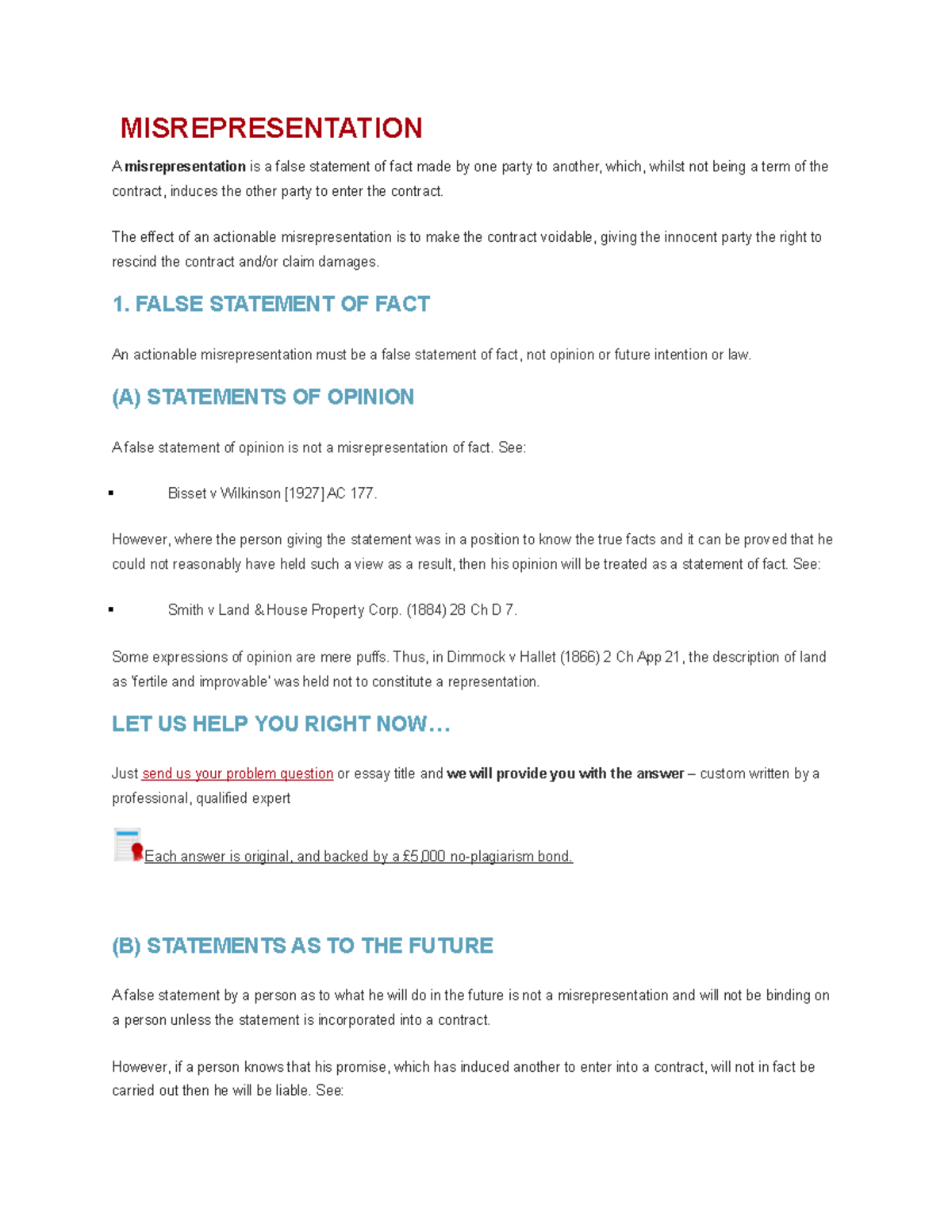 Misrepresentation - The effect of an actionable misrepresentation is to ...