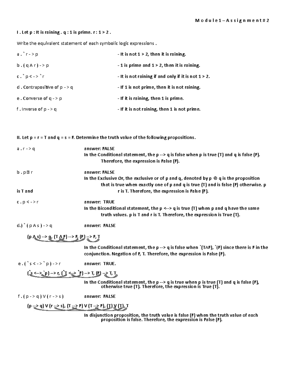 CS101-assign 2module 1 - Construct a truth table for each of the given ...