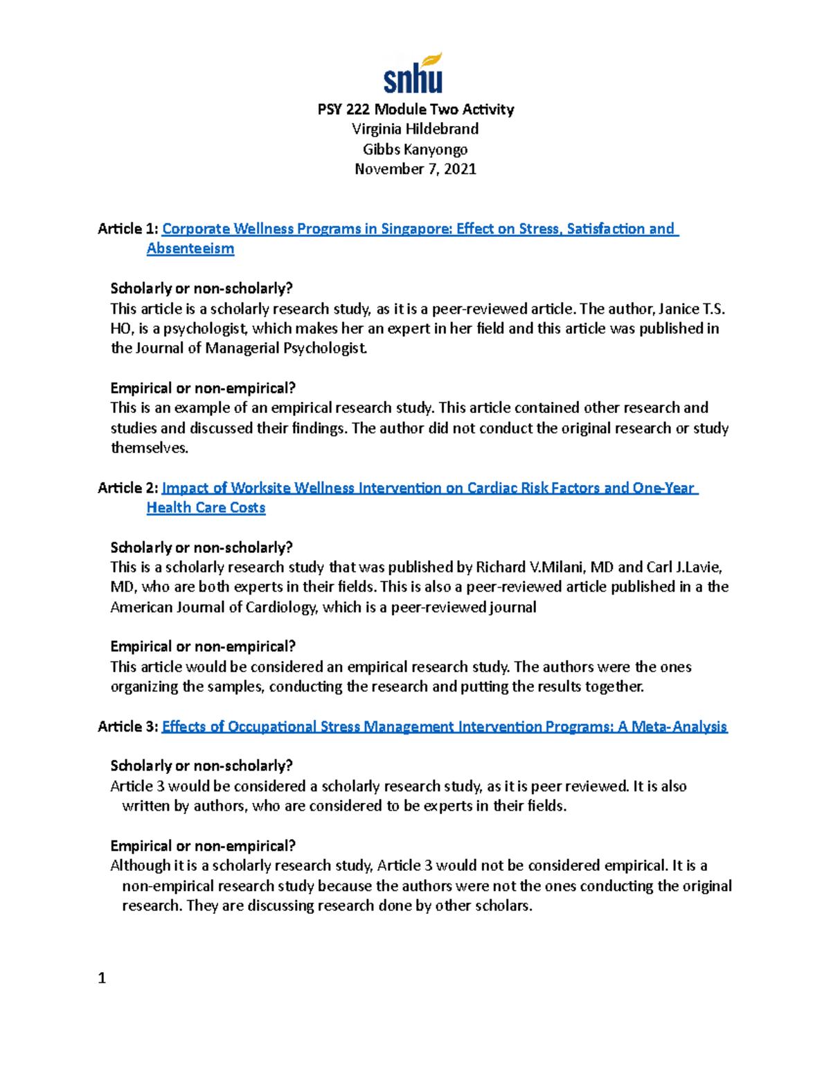 PSY222 Module Two Activity - PSY 222 Module Two Activity Virginia ...