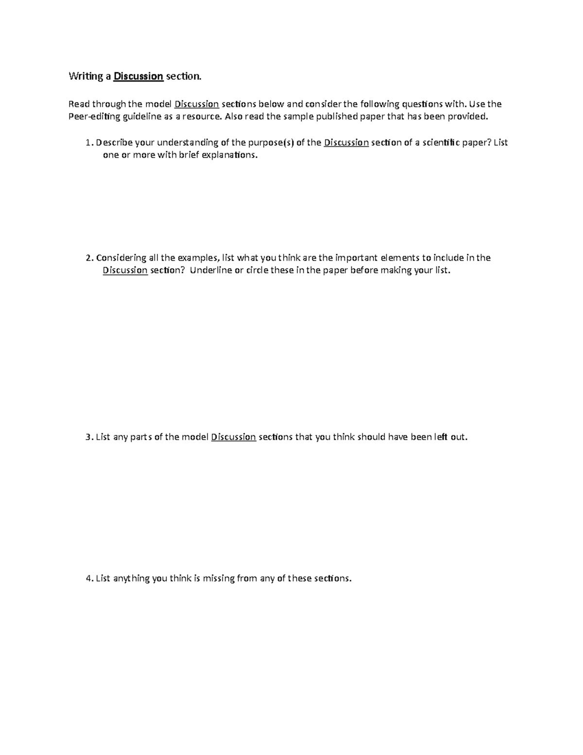 Writing a Discussion section - Read through the model Discussion ...