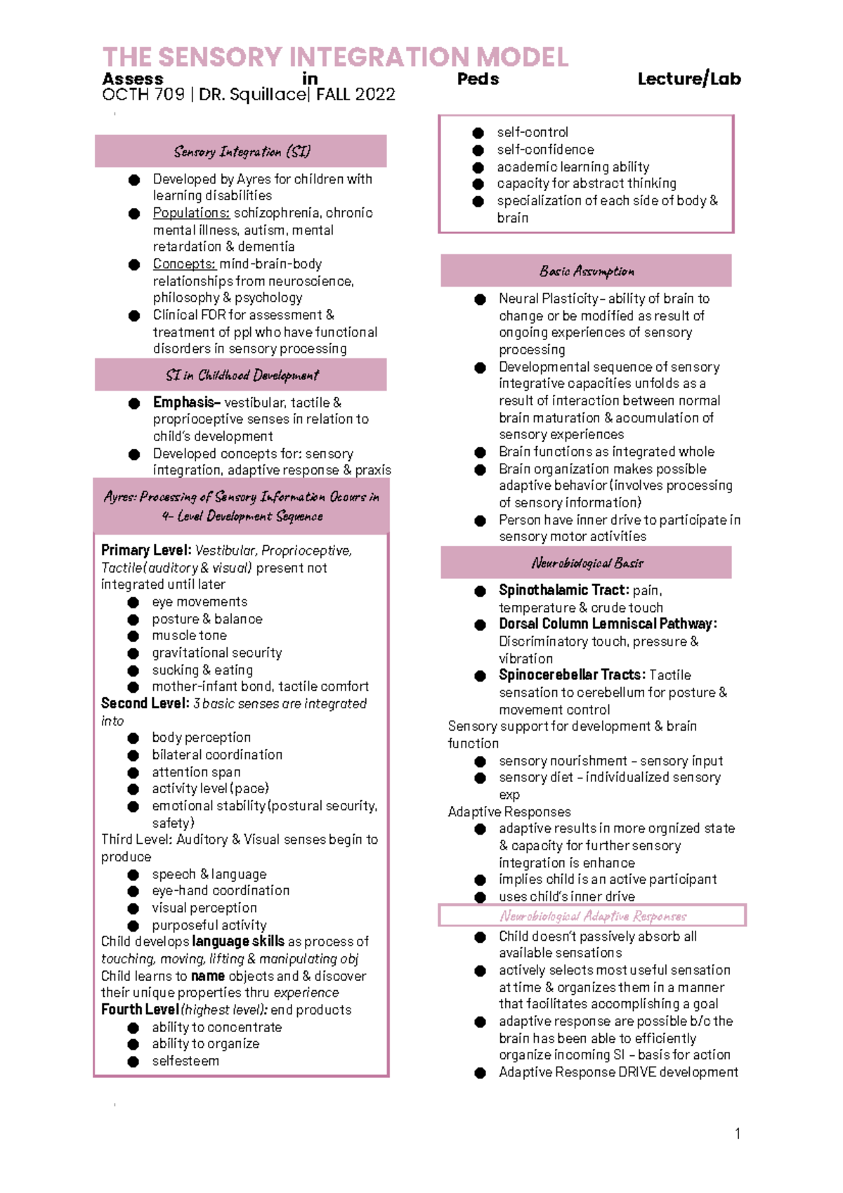 The Sensory Integration Model - Assess in Peds Lecture/Lab OCTH 709 ...
