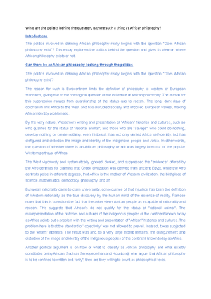 Ramose essay - Ramose’s essay “The struggle for reason in Africa” (2002 ...