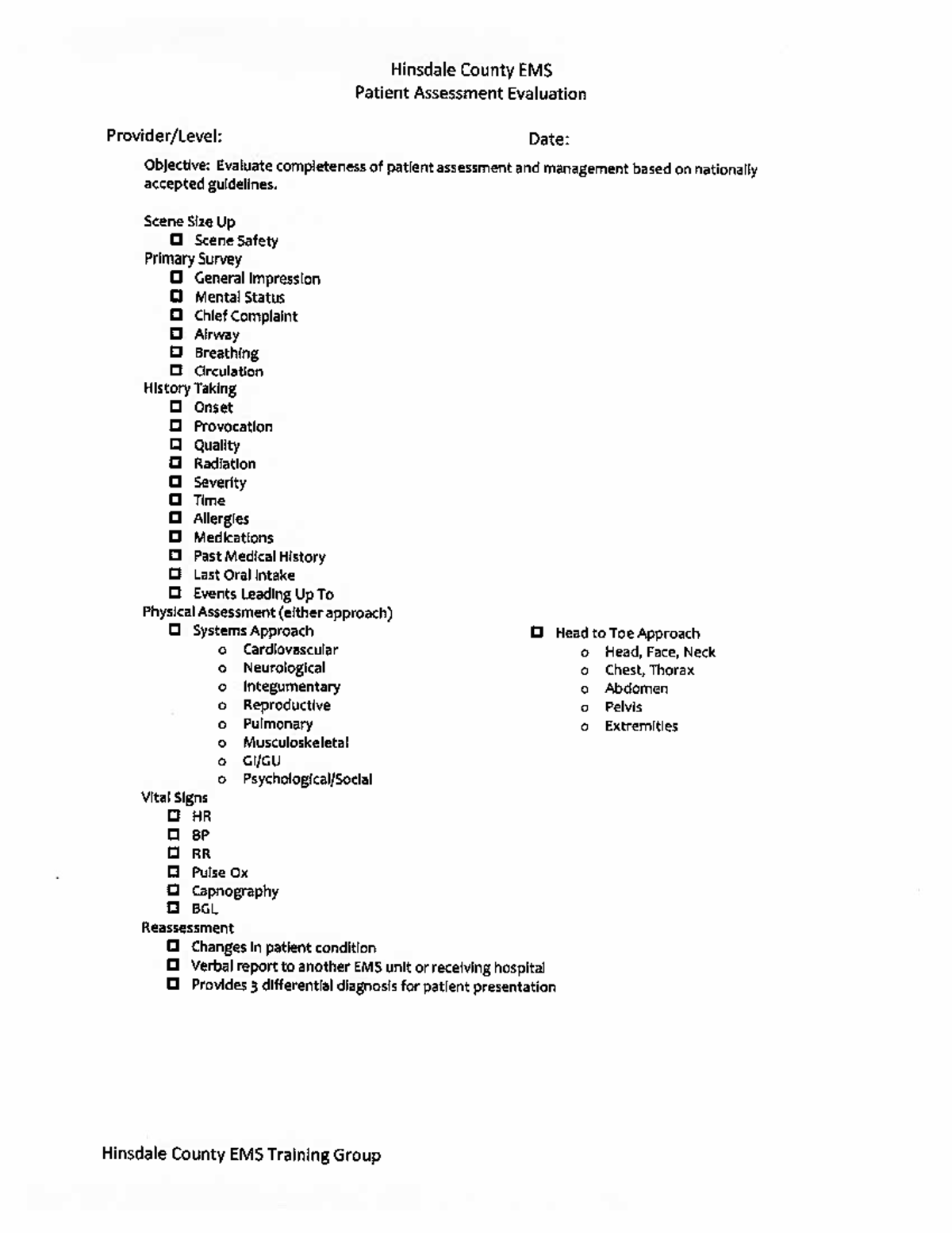 Assessment Checklist - EMS 121 - Studocu