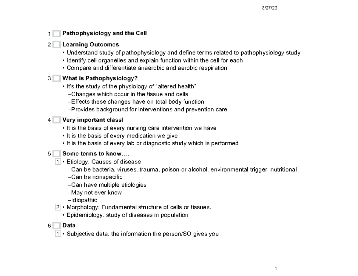 Pathophysiology and the Cell 2020 Narrated.pptx 2 - 3/27/ 1 ...
