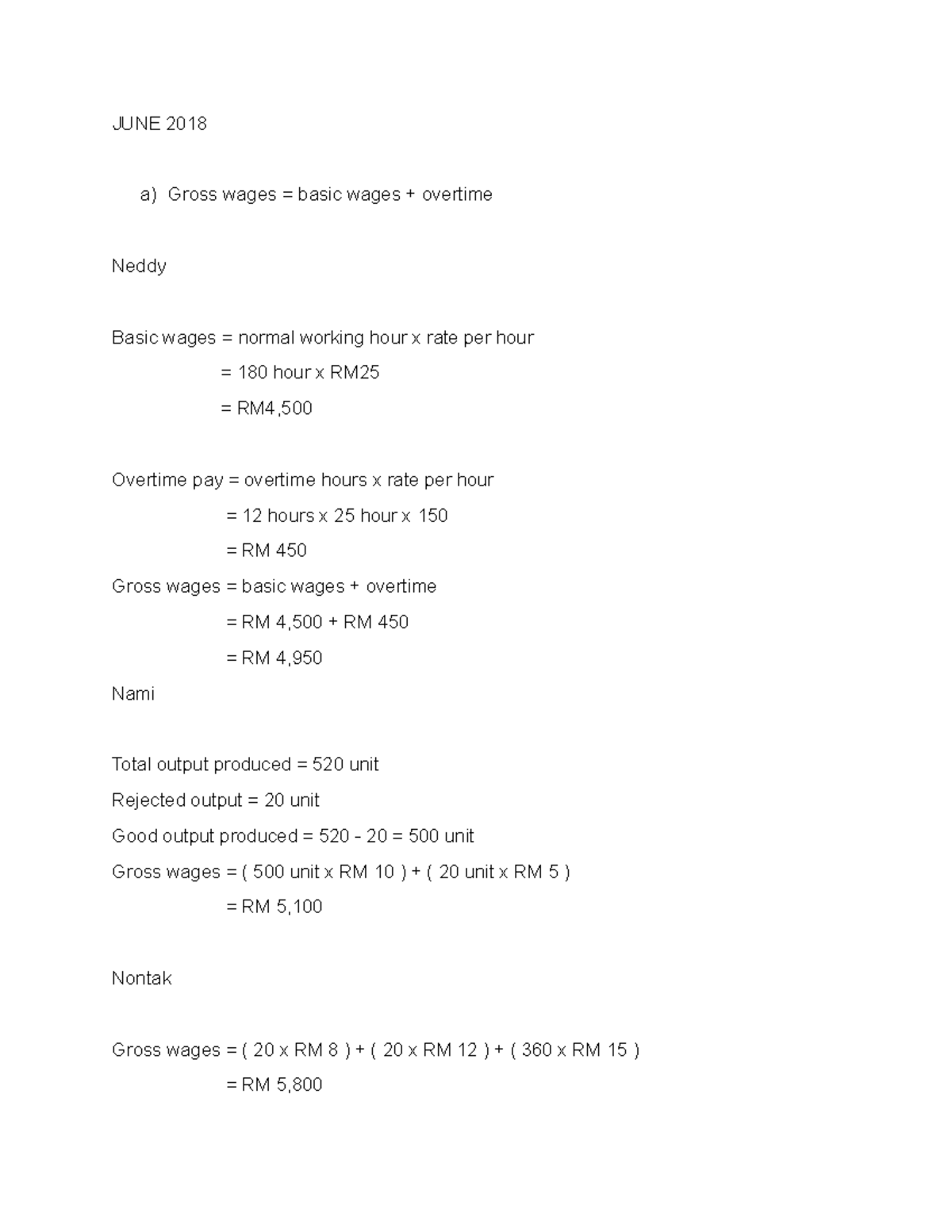 - Chapter 3 Tutorial Questions - JUNE 2018 a) Gross wages = basic wages ...