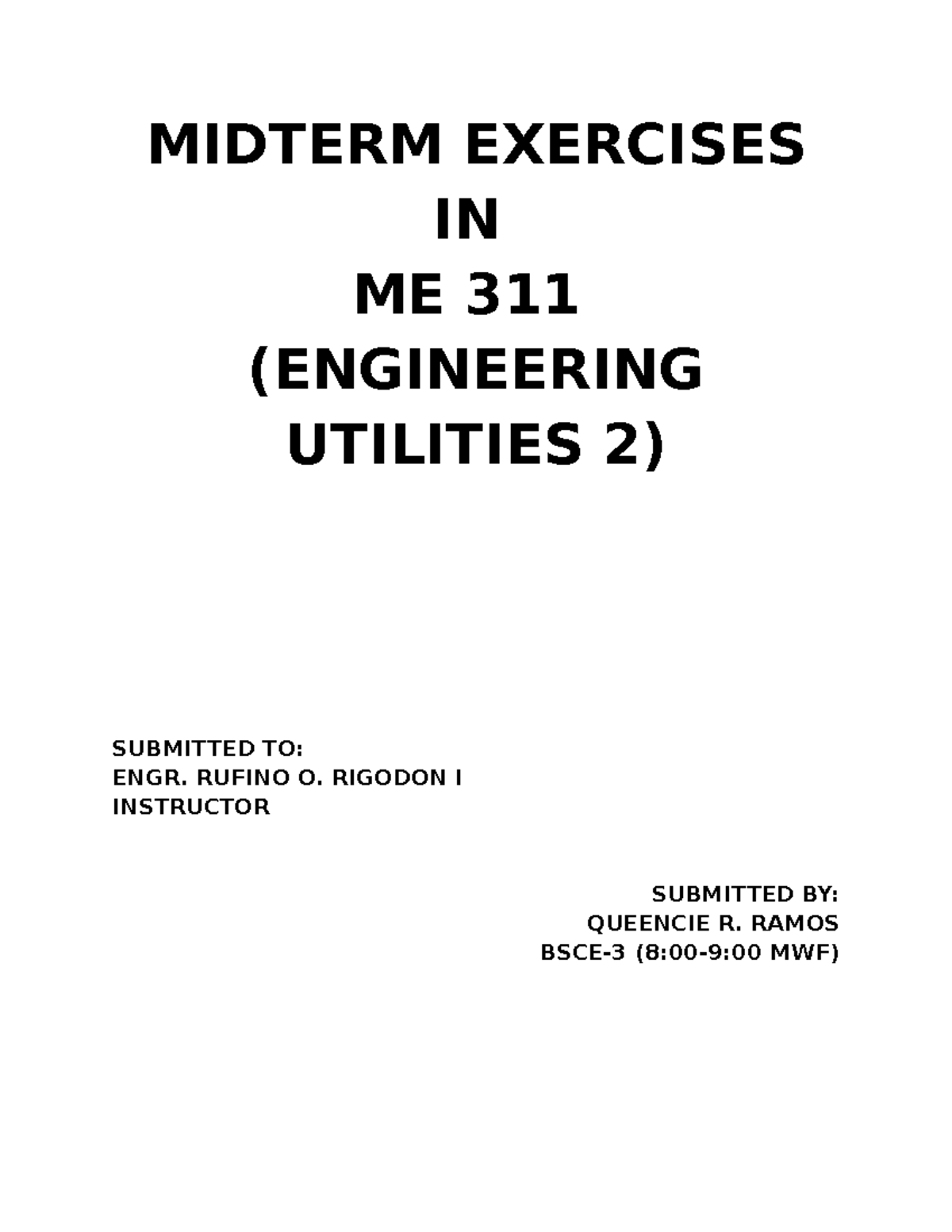 Midterm Exercises in ME 311 (Module Midterm) - MIDTERM EXERCISES IN ME 311 (ENGINEERING ...
