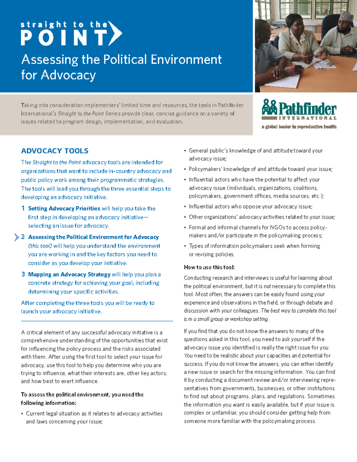 Straight to the point assessing the political environment for advocacy ...