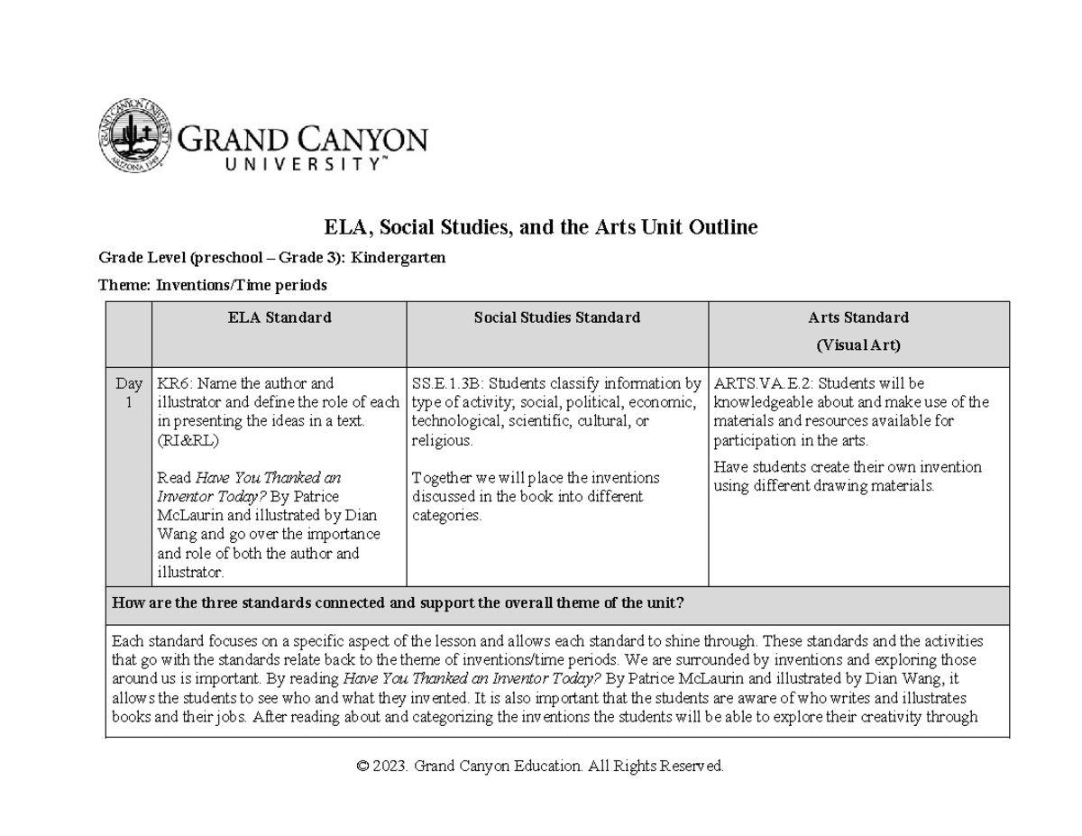 ELA, Social Studies, and the Arts Unit Outline - (RI&RL) Read Have You ...