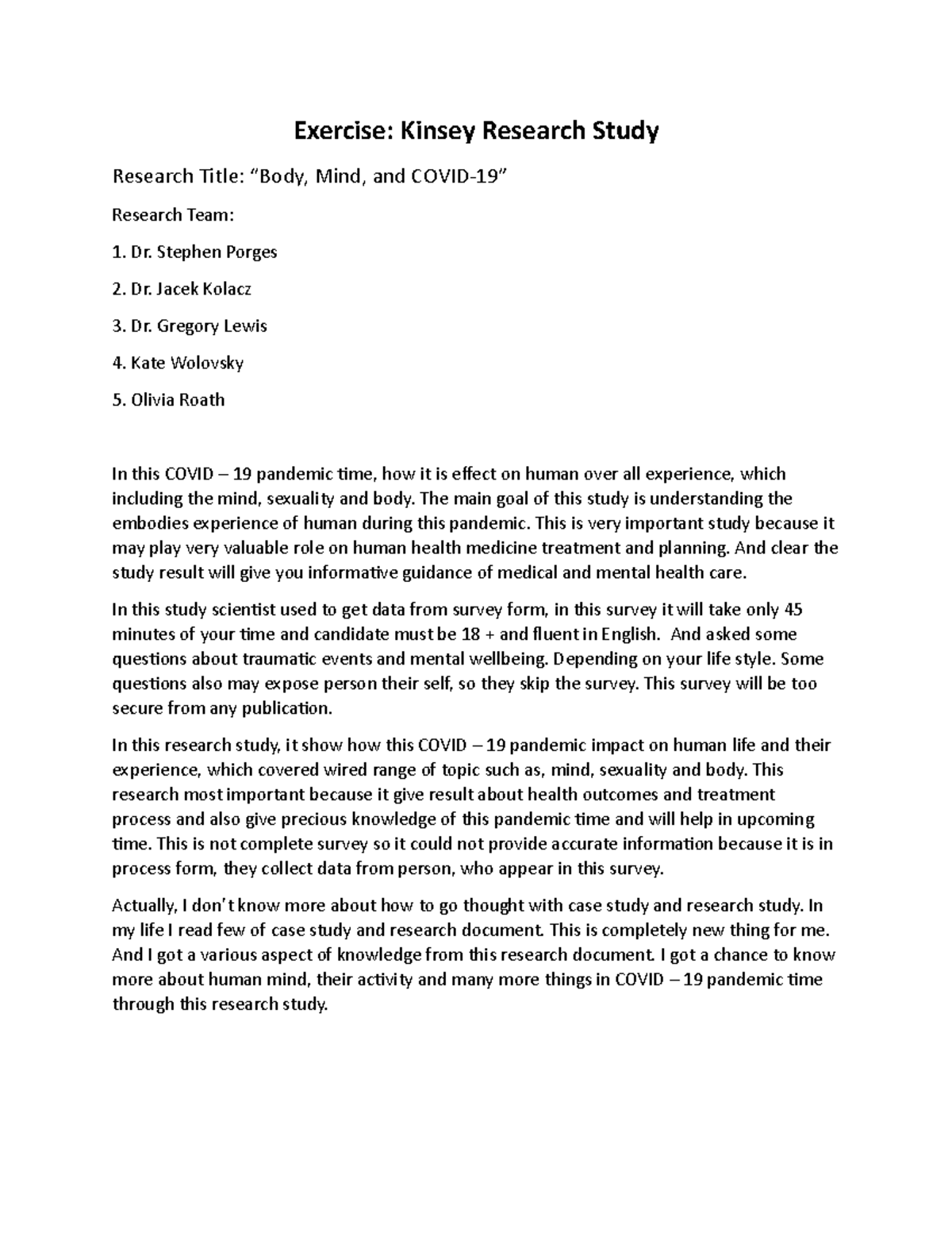 Exercise 1#W2(Kinsey Research Study) - Exercise: Kinsey Research Study ...