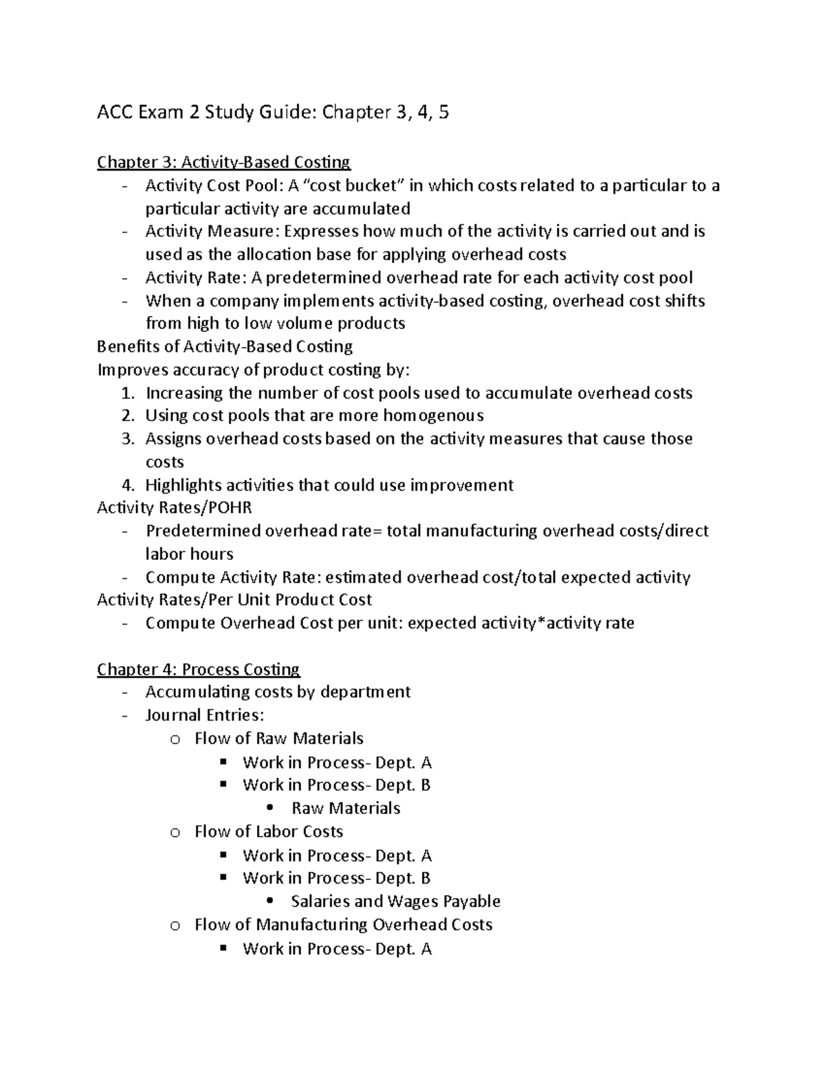 ACC Exam 2 Study Guide - ACC Exam 2 Study Guide: Chapter 3, 4, 5 ...