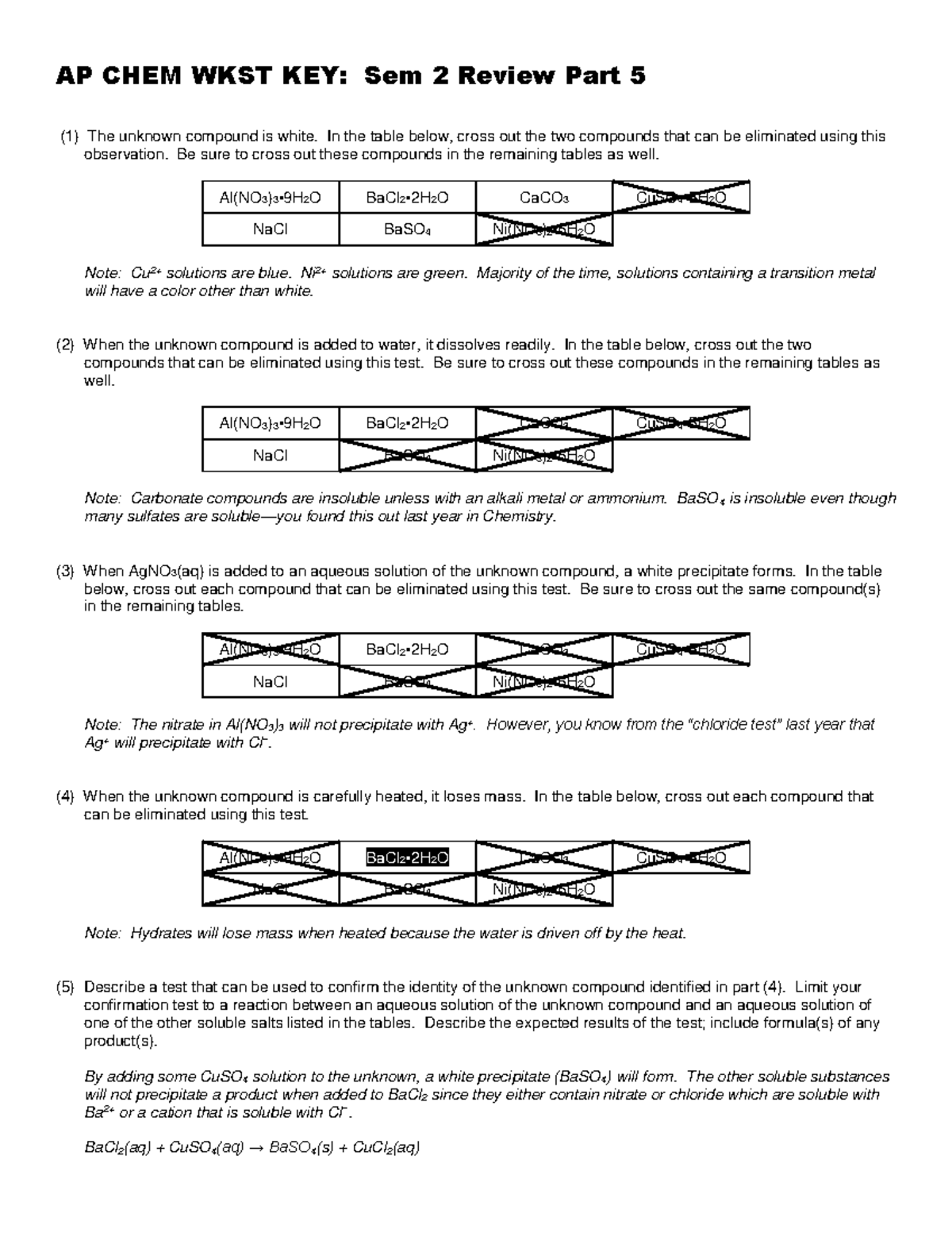 Wkstkeysem 2part5 - practice - AP CHEM WKST KEY: Sem 2 Review Part 5 (1 ...