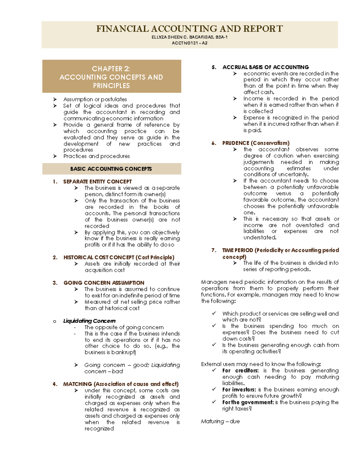 ACCTG 131 Chapter 2 Accounting Concepts and Principles - CHAPTER 2 : ACCOUNTING CONCEPTS AND ...