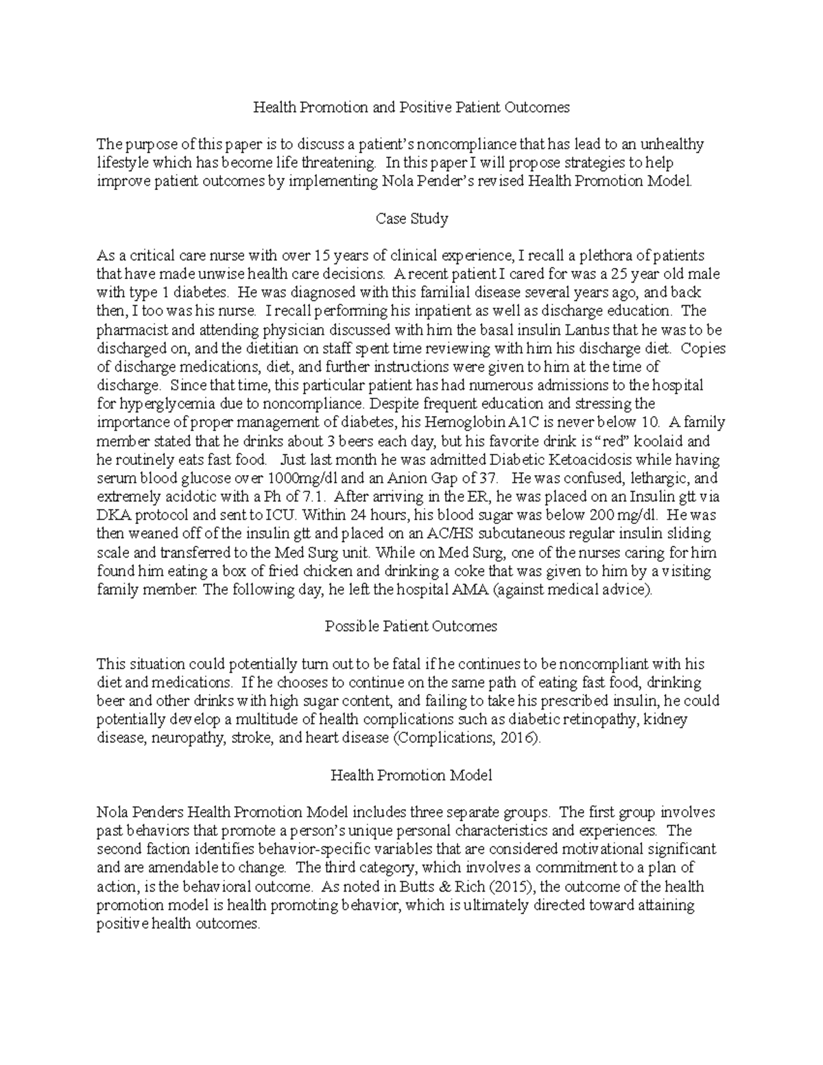 Theory Health Promotion assignment - Health Promotion and Positive ...