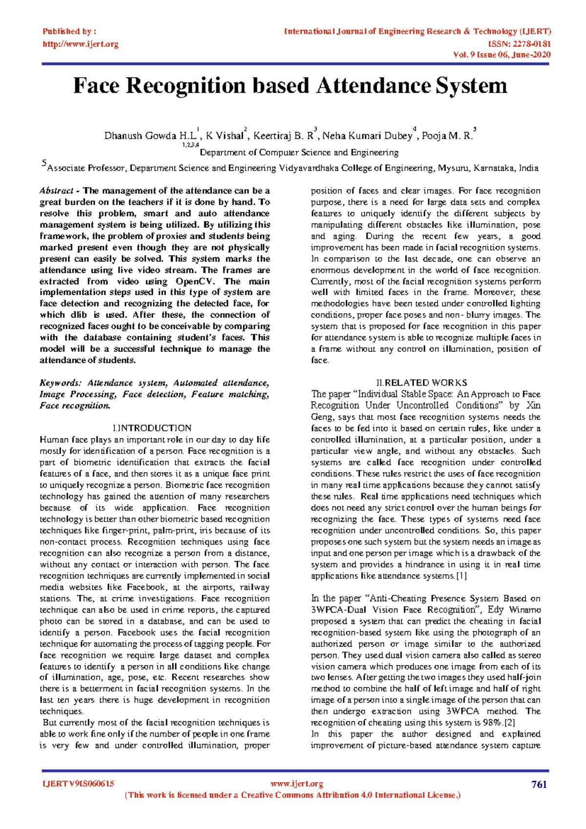 Face recognition based attendance system Ijertv 9IS060615 - Face ...