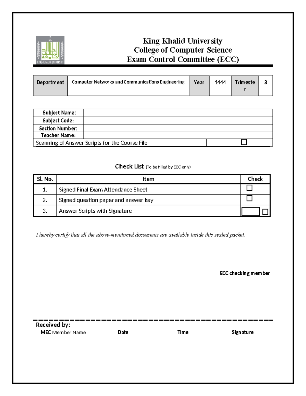 5-I0-Submision Check List - King Khalid University College of Computer ...