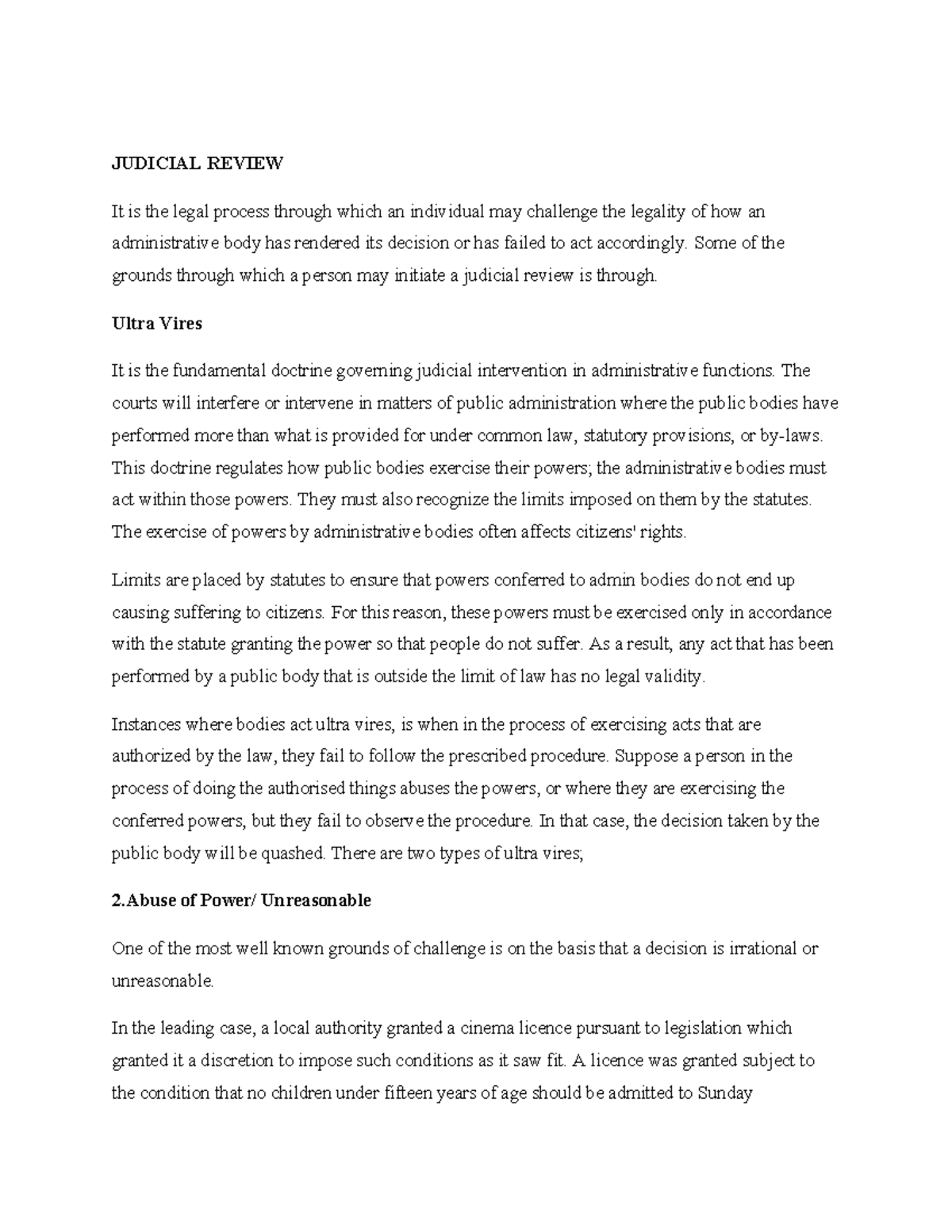 Admin 2 ,0 - Summary constitutional law - JUDICIAL REVIEW It is the ...