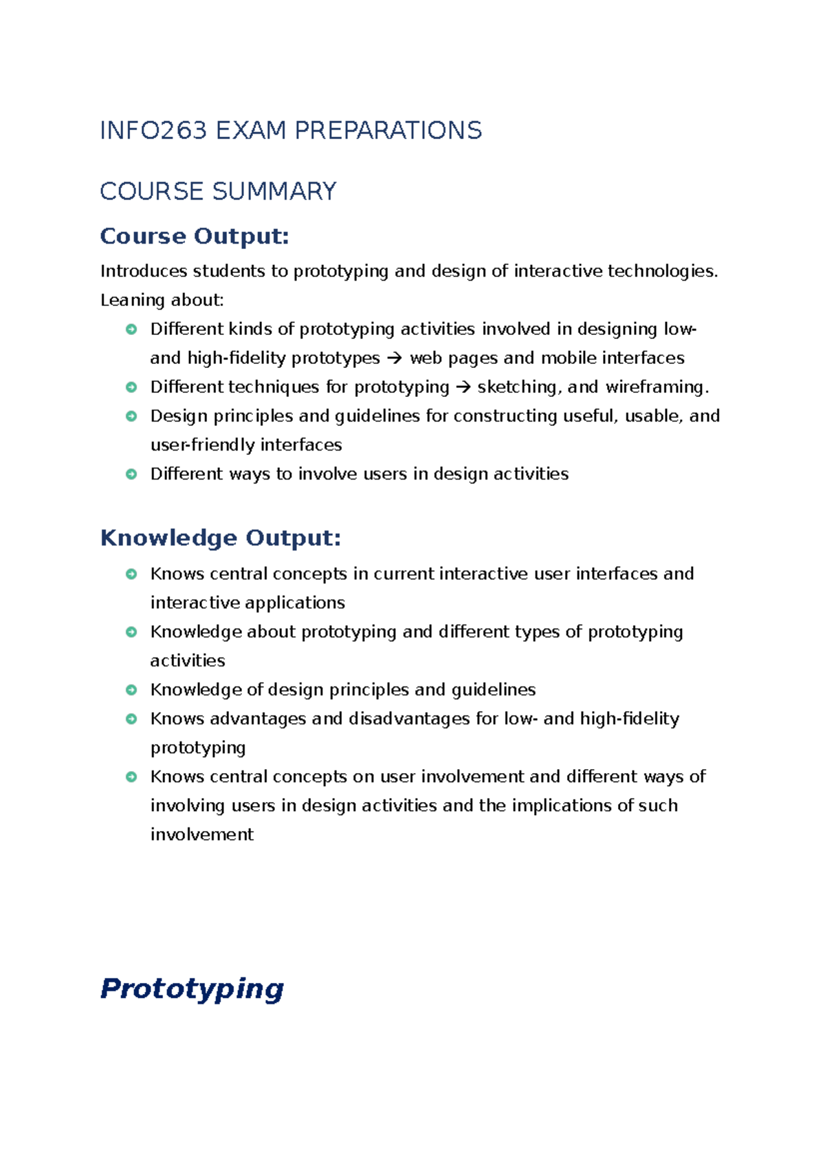 INFO263 - Preparations - INFO263 EXAM PREPARATIONS COURSE SUMMARY ...