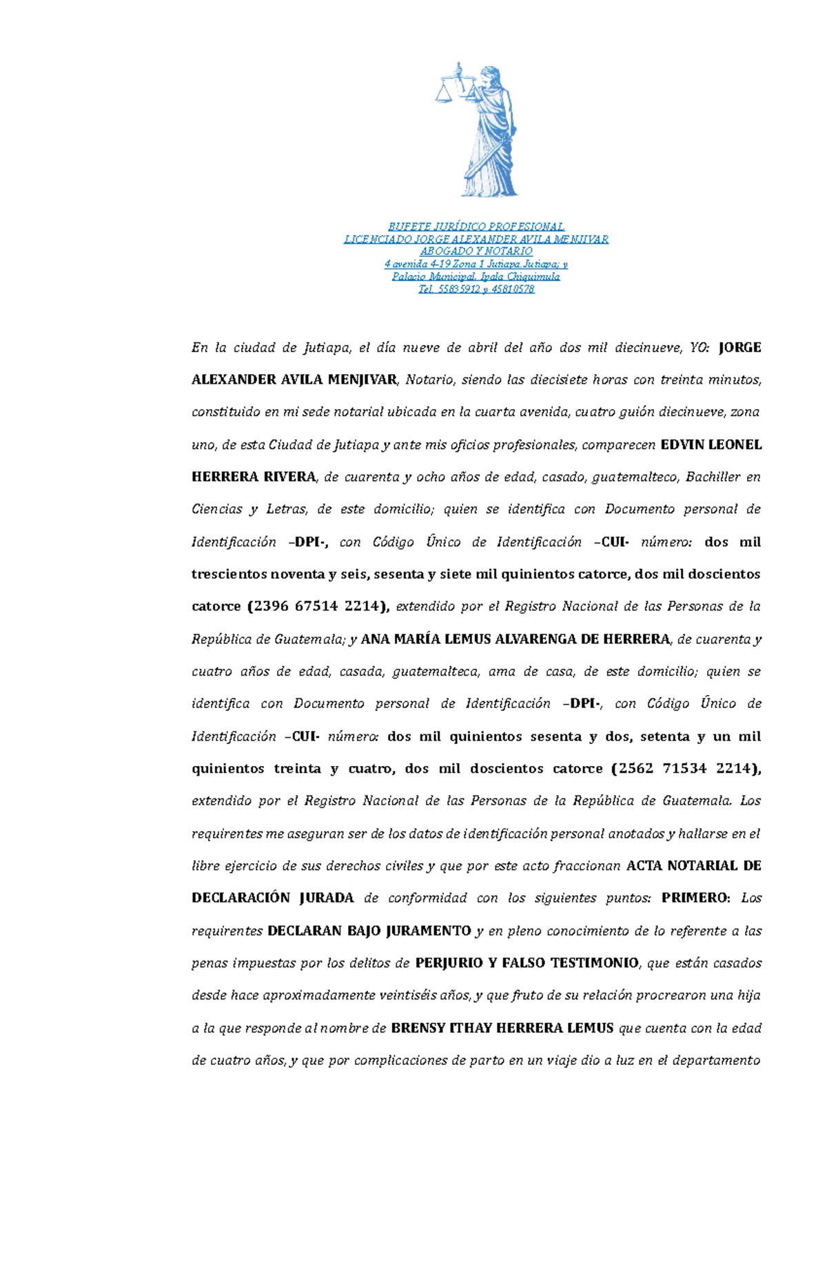 Decalracion Jurada Asiento Extemporaneo - LICENCIADO JORGE ALEXANDER ...