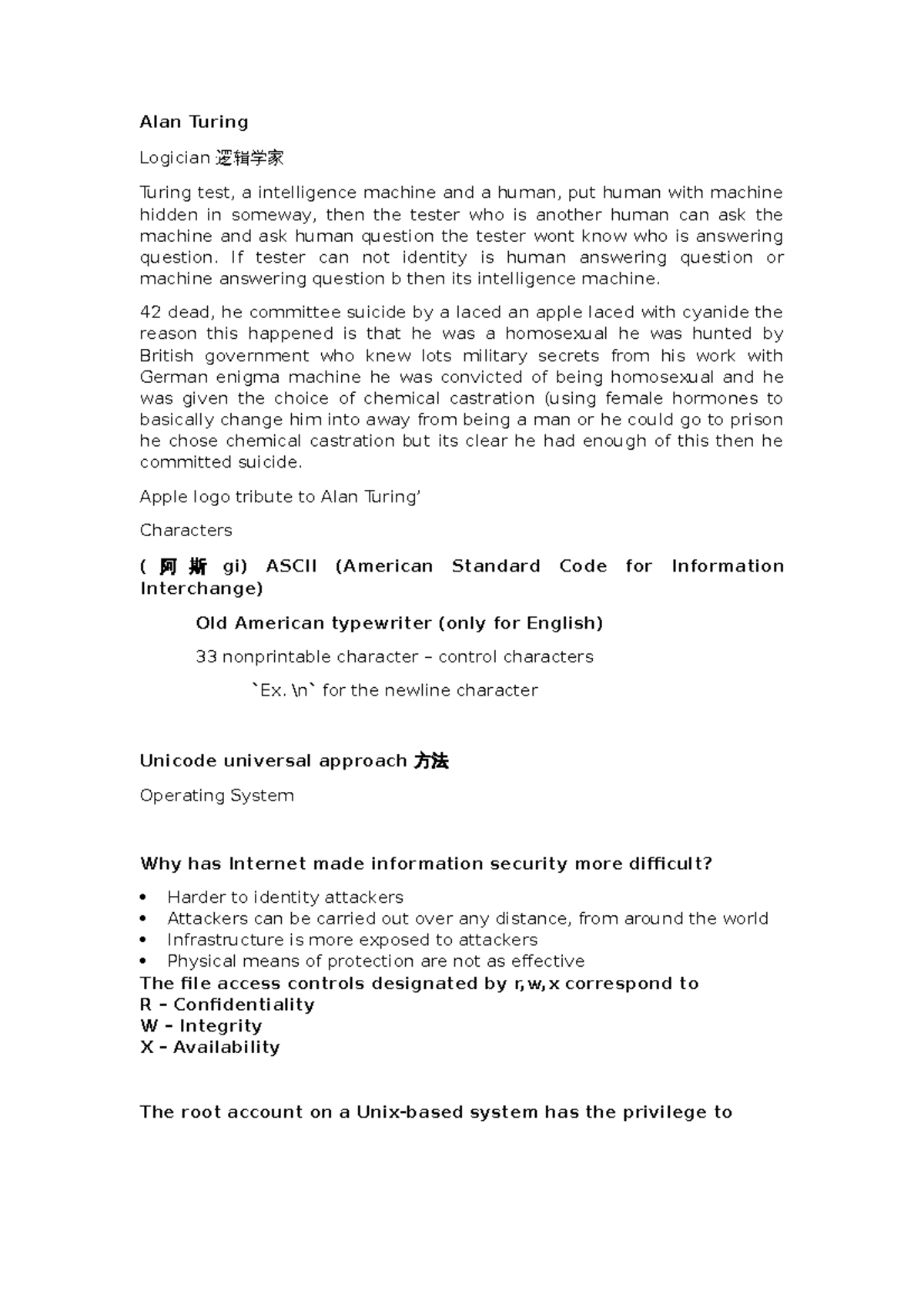 Question Note - Alan Turing Logician 逻辑学家 Turing test, a intelligence ...