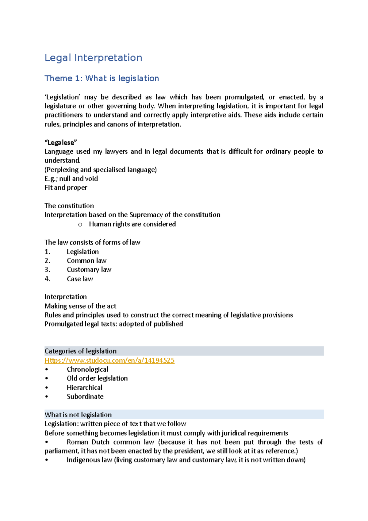 Legal Interpretation- Notes - Legal Interpretation Theme 1: What is ...