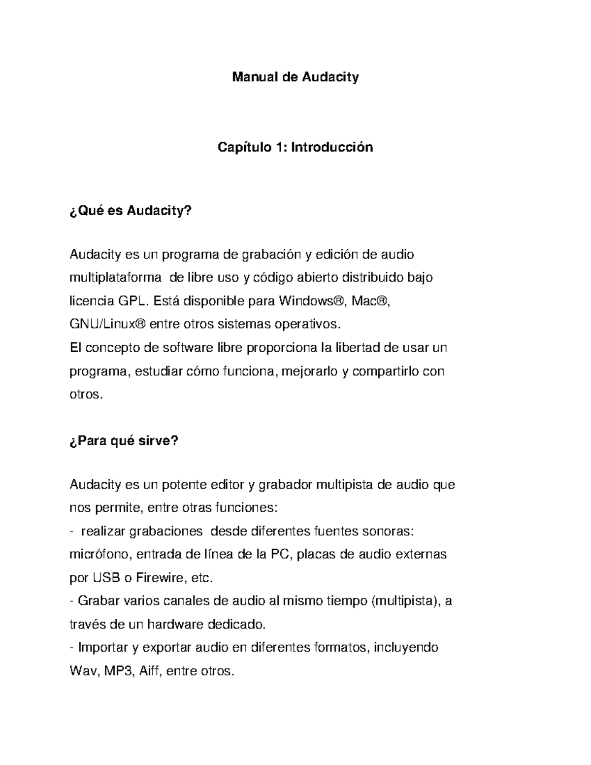 Cepia Radio 05 Manual Audacity - Manual de Audacity Capítulo 1: Introducción ¿Qué es Audacity ...