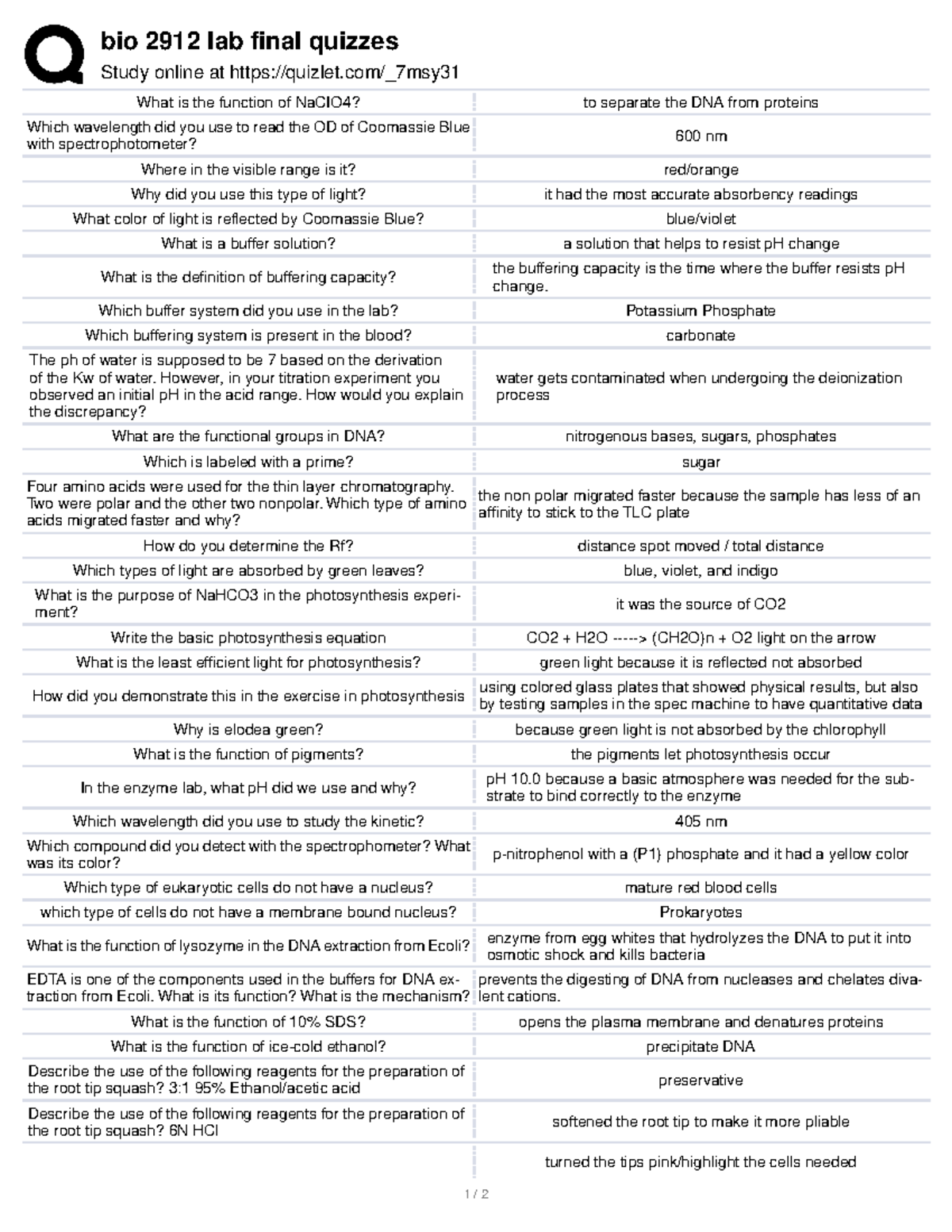 LAB Final Study Guide 3 - bio 2912 lab final quizzes Study online at ...