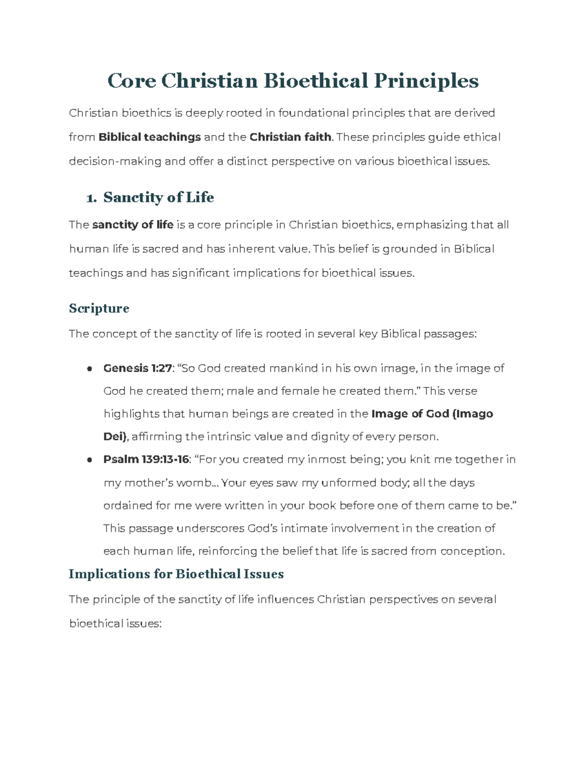 Core Christian Bioethical Principles - Core Christian Bioethical ...